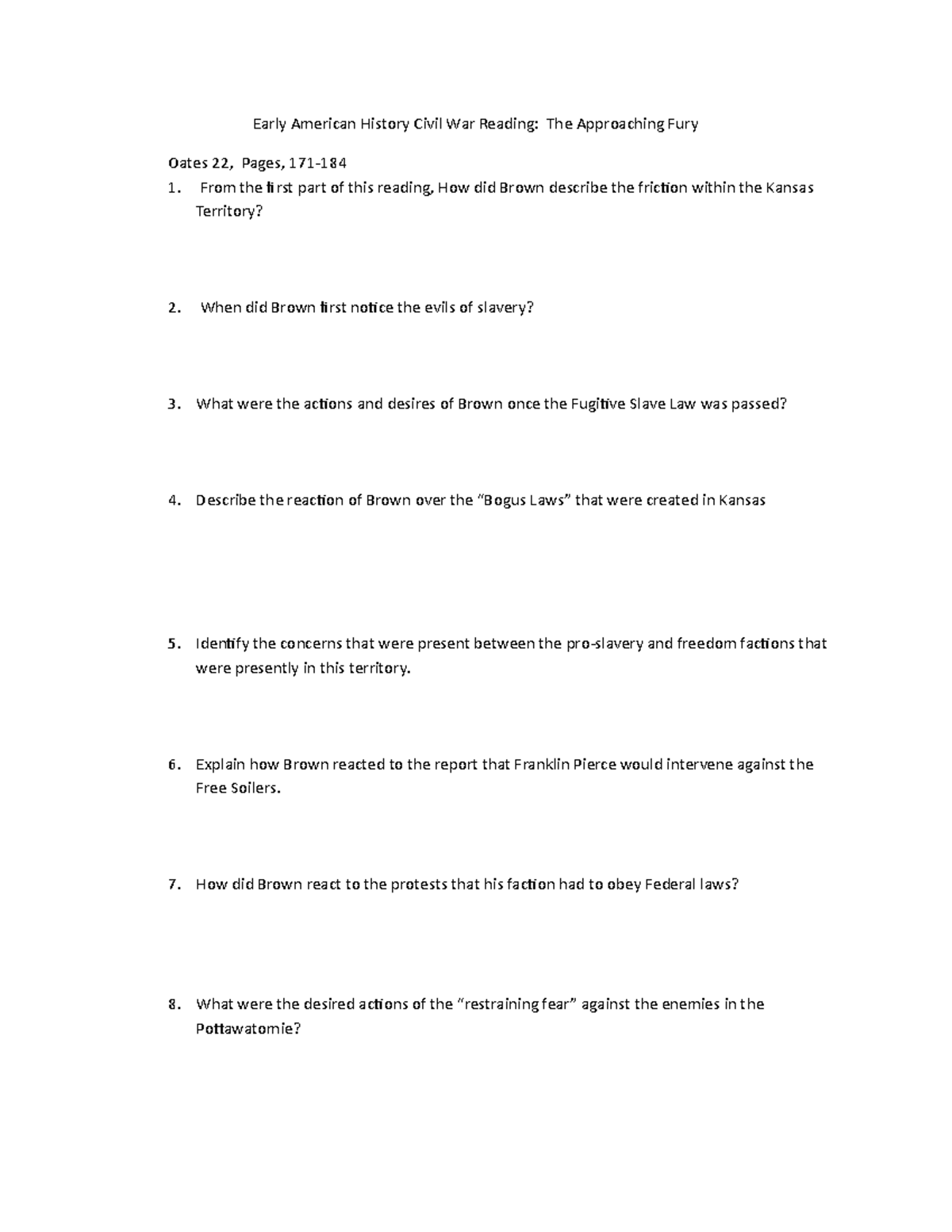 Early American History Civil War Reading pgs 171-184 - Early American ...