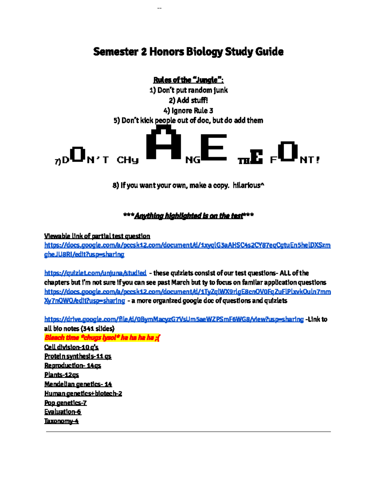 Biology Study Guide for final for first semester - Semester 2 Honors ...