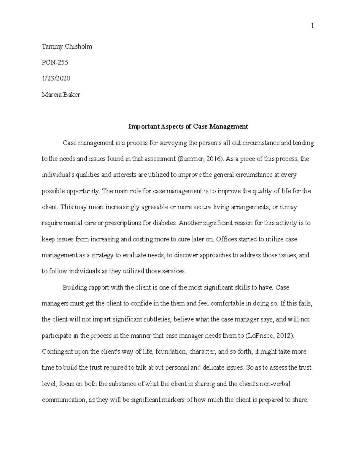 Important Aspects of Case Management - Tammy Chisholm PCN- 1/23/ Marcia ...