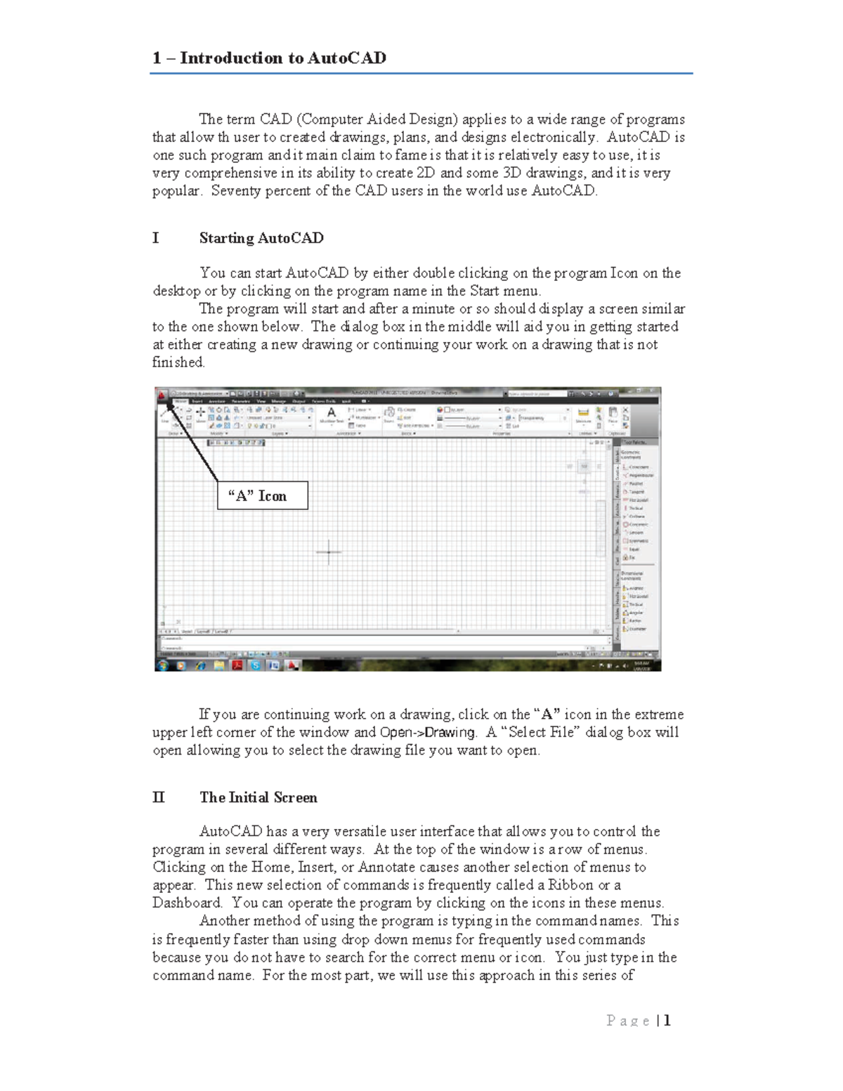 Intro to computer aided ddrawing p3 - 1 – Introduction to AutoCAD The ...