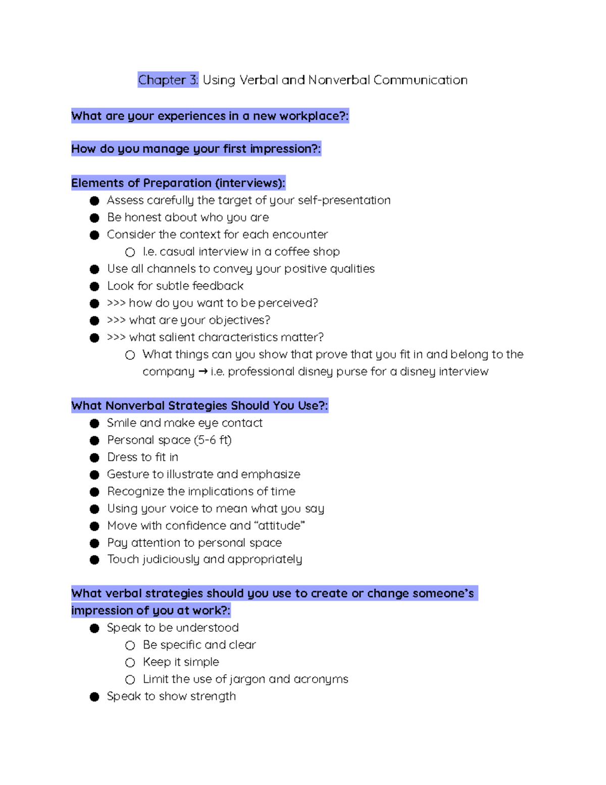 Chapter 3 Notes - Professor Madi Murphy - Chapter 3: Using Verbal and ...