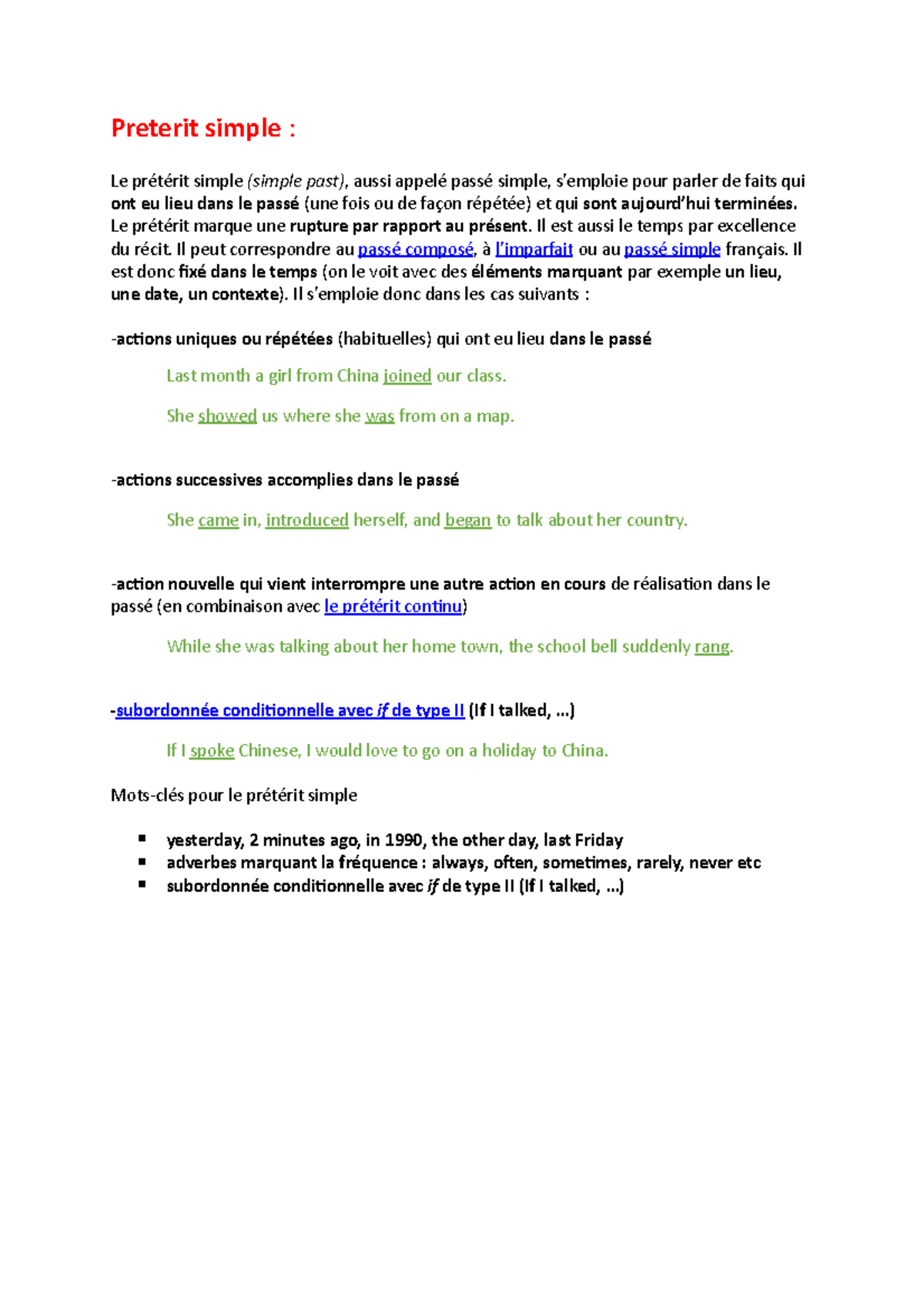 Preterit simple - Conjugaison - Preterit simple : Le prétérit simple ...