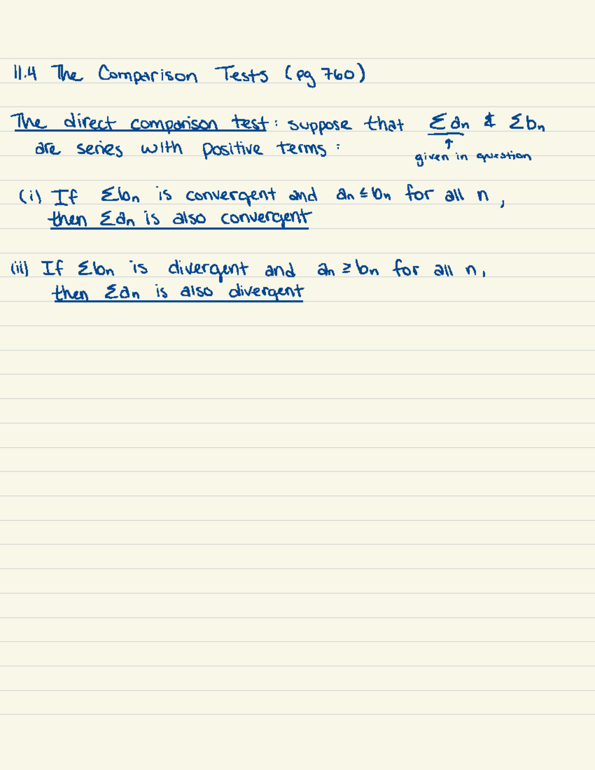 Fundamentals of Calculus II - 11 The Comparison Te s t s ( Pg 760 ) the ...