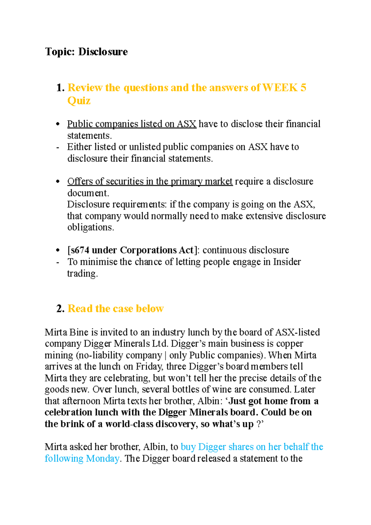 Topic 4 - disclosure - Lecture notes 5 - Topic: Disclosure 1 the ...