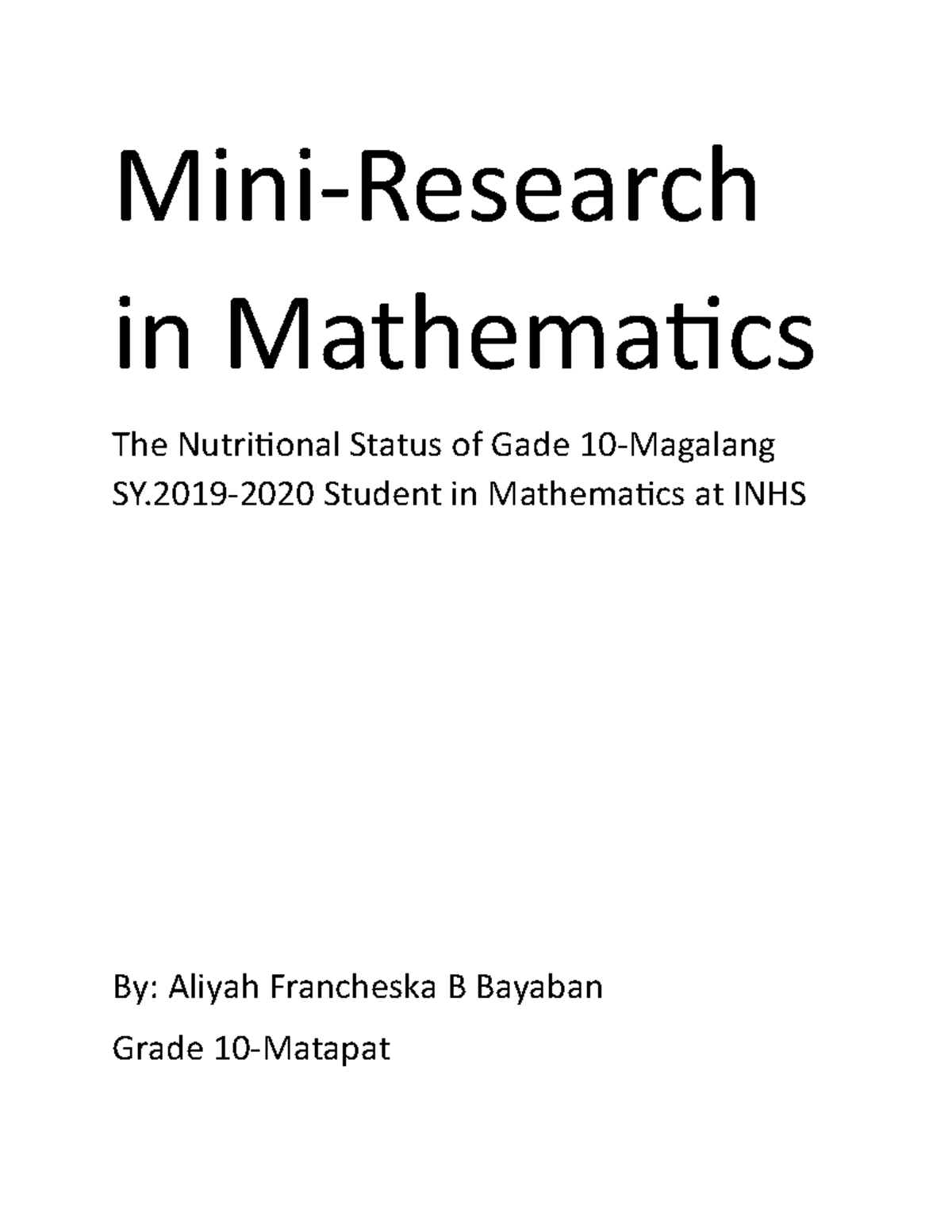 Research ni Ali - dfhefadyteyerwy - Mini-Research in Mathematics The ...