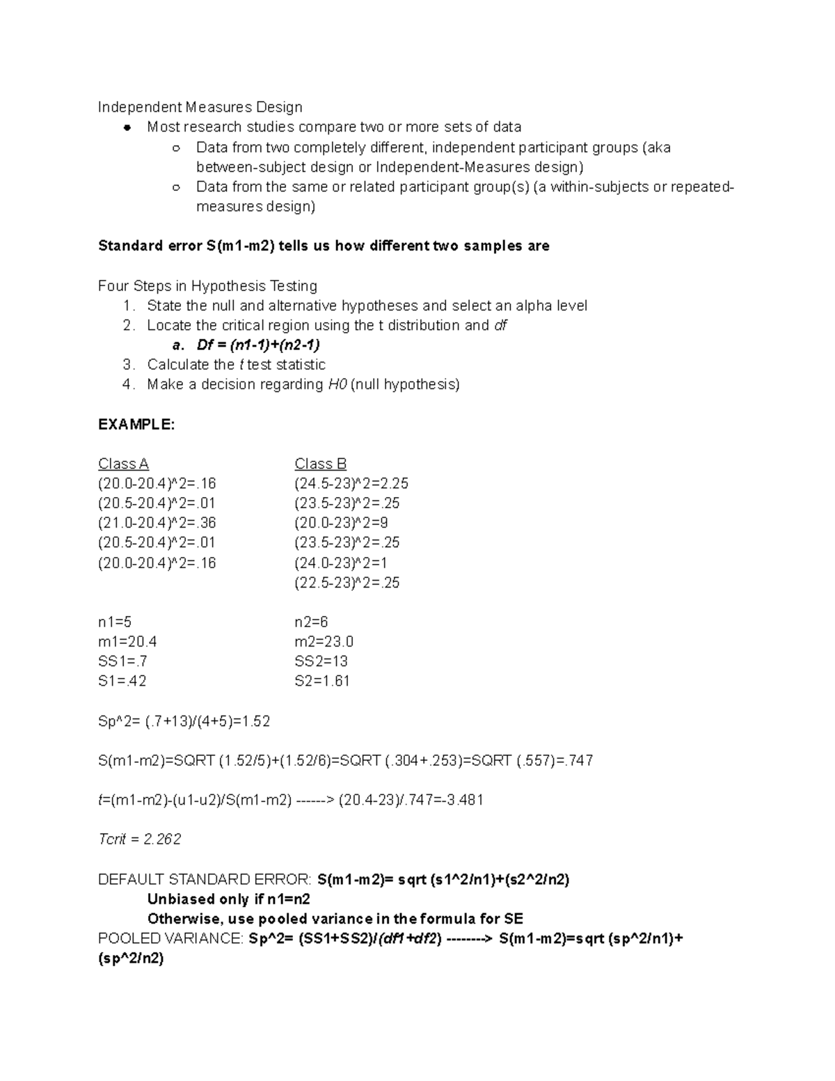 Stats 295 Chapter 10 Independent-Measures t Hypothesis Test ...