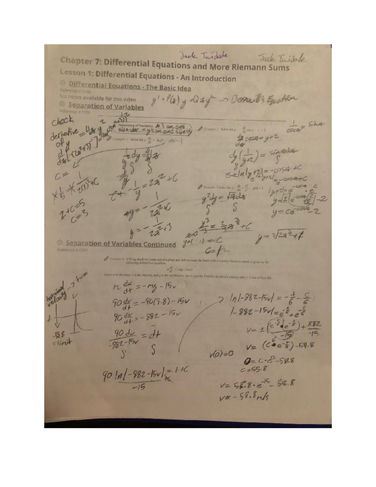 Unit 7 Calculus Work - aaaaaaaaa - Jack Tuidate Jack Twidale Chapter 7: Differential Equations ...