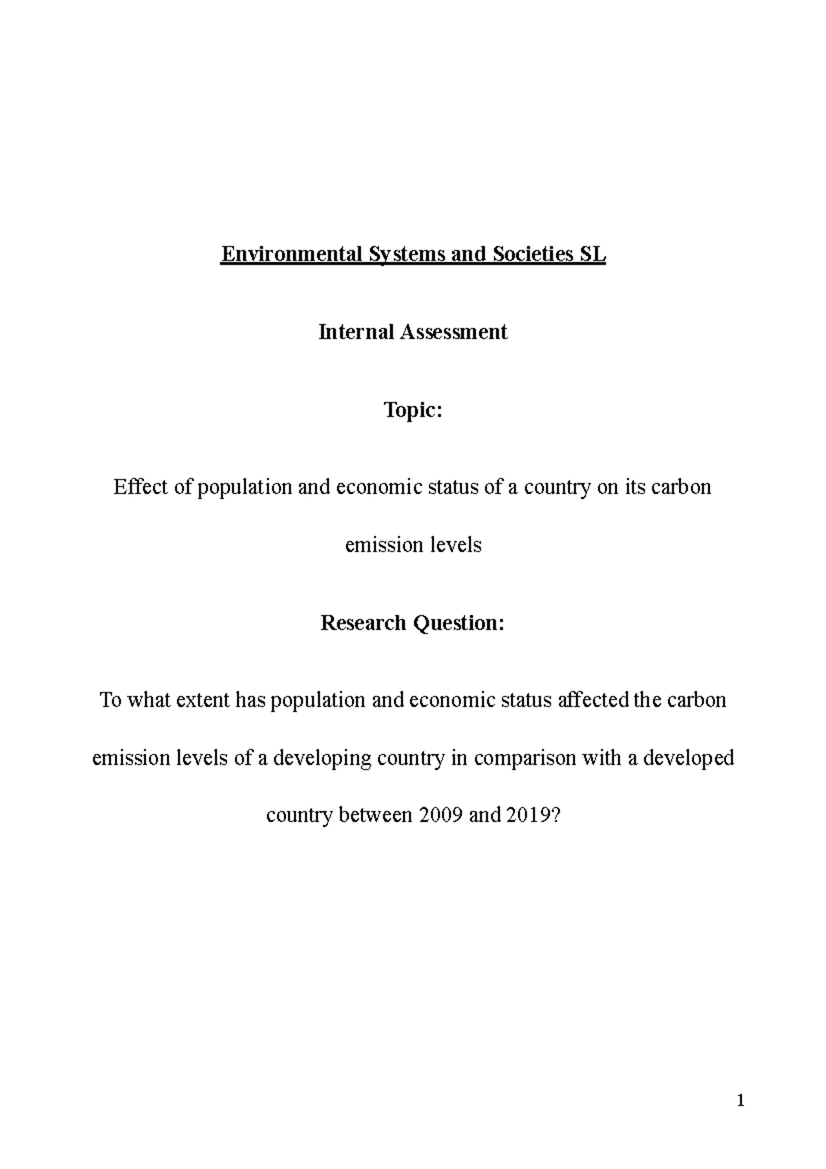 ESS IA IBDP DRAFT - Environmental Systems and Societies SL Internal ...