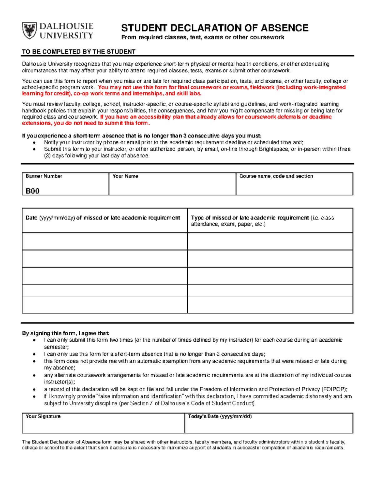 Final Student Declaration of Absence Form-3 - STUDENT DECLARATION OF ...