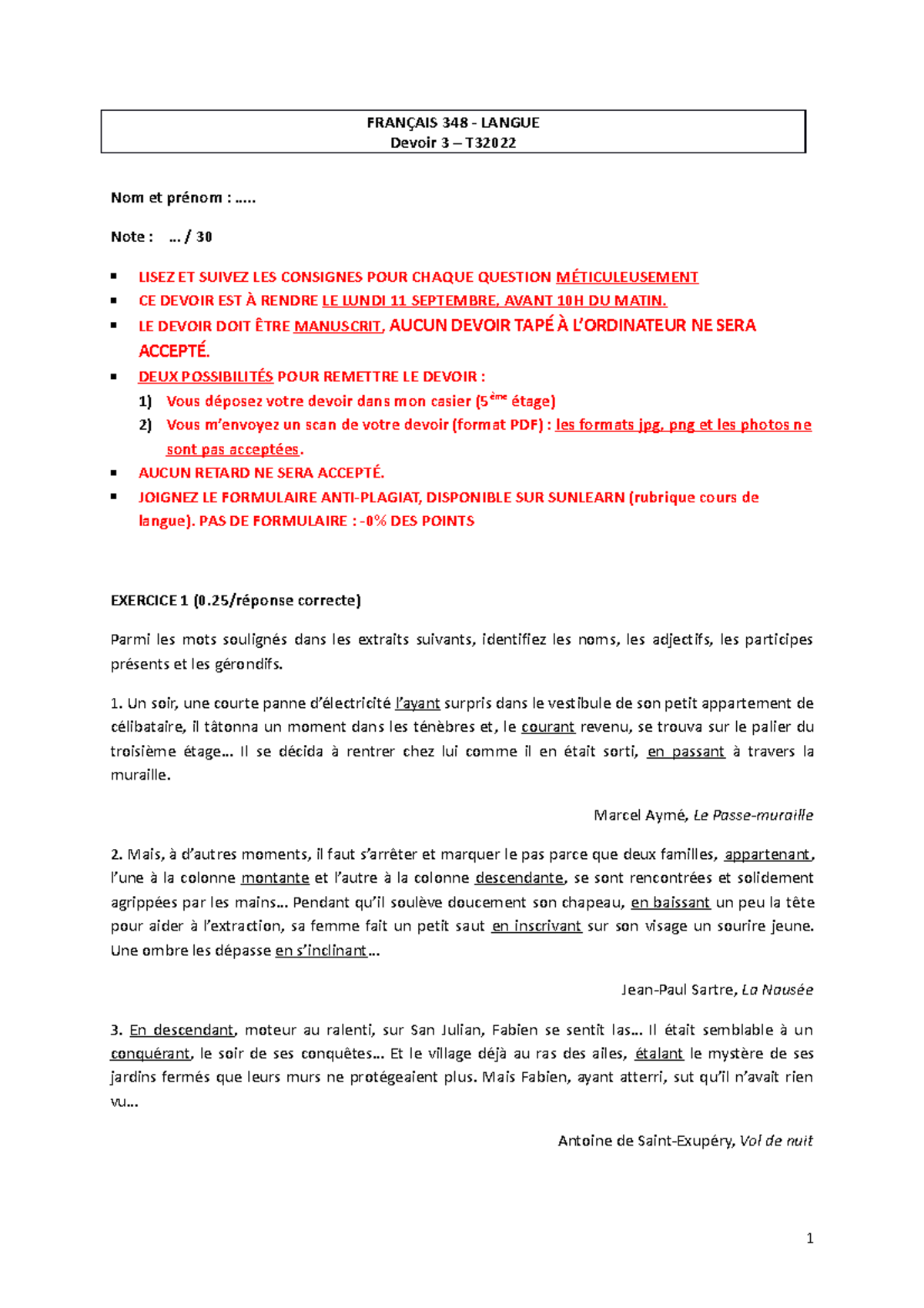 Devoir 3 - Langue - T3 2023[34] - FRANÇAIS 348 - LANGUE Devoir 3 – T ...