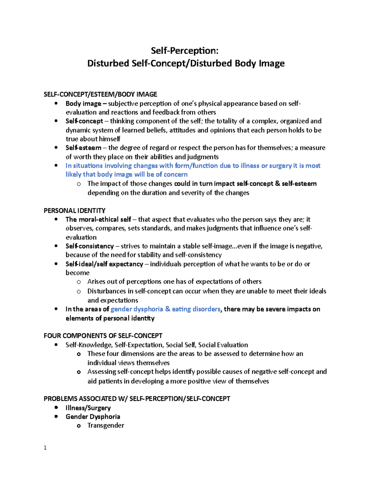 Self Perception - Psych eating disorder notes - Self-Perception ...
