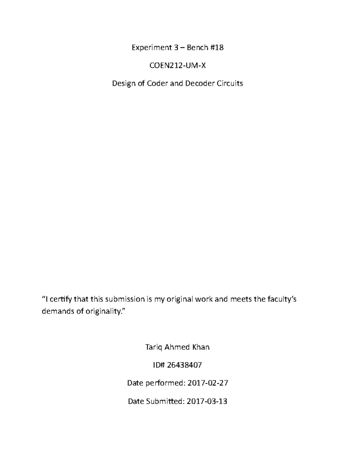 Experiment 3_COEN 212 - Experiment 3 – Bench COEN212-UM-X Design of ...