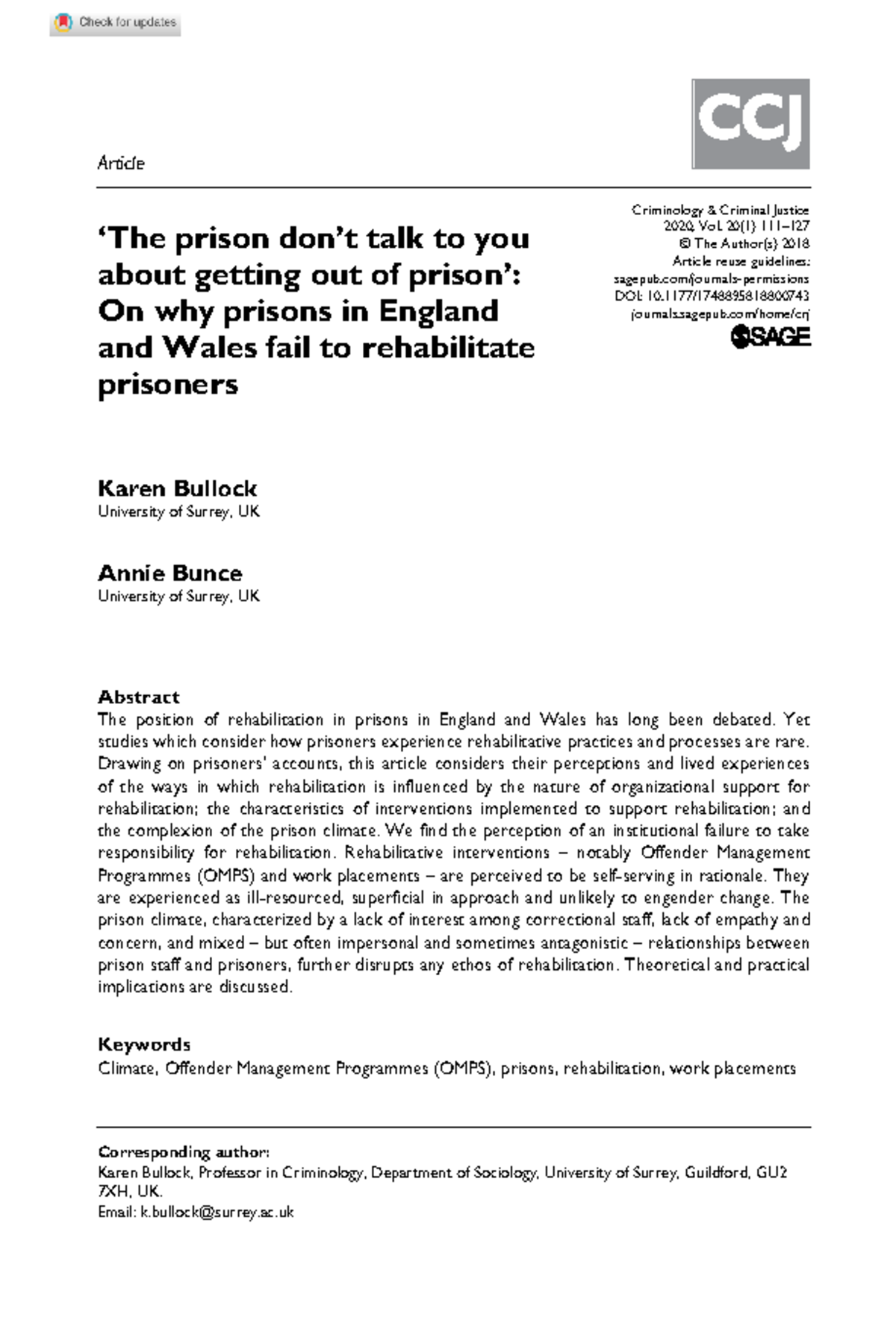 Bullock bunce 2018 the prison don t talk to you about getting out of ...