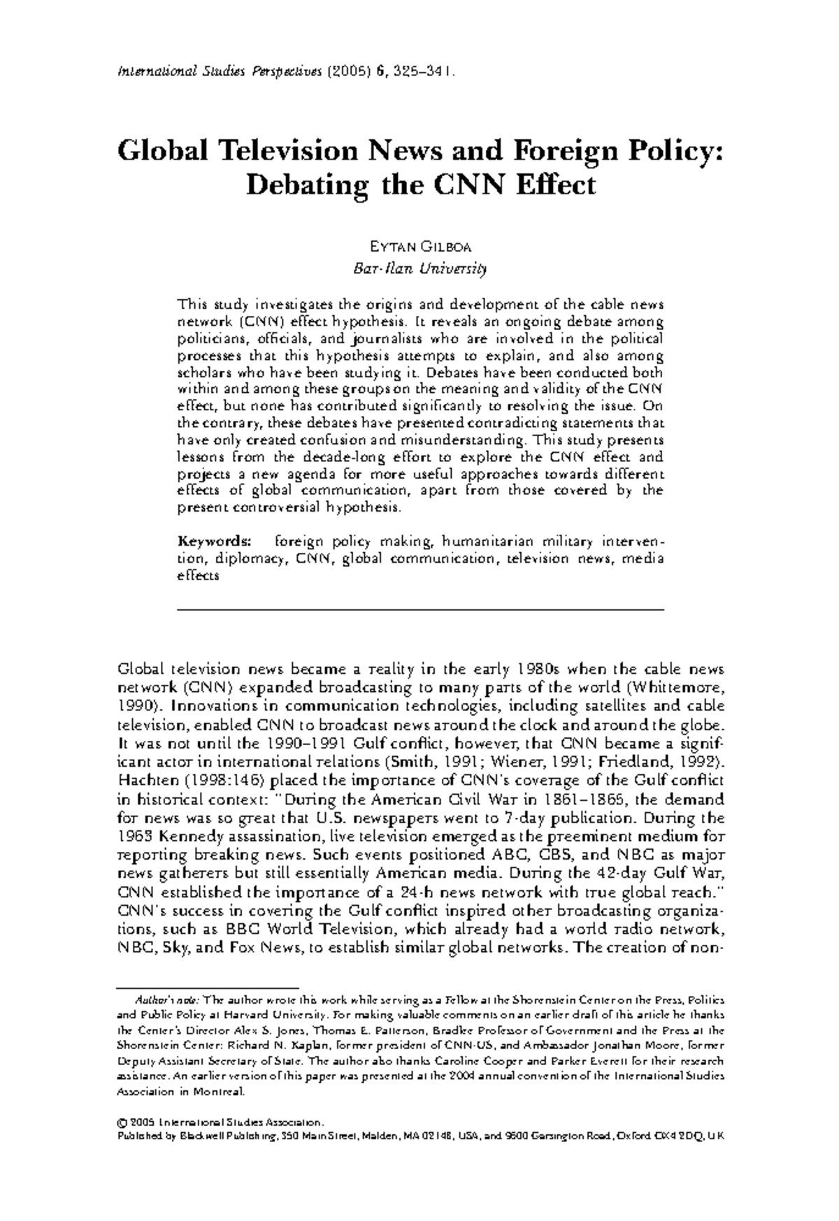 CNN Effect - Global Television News and Foreign Policy: Debating the ...