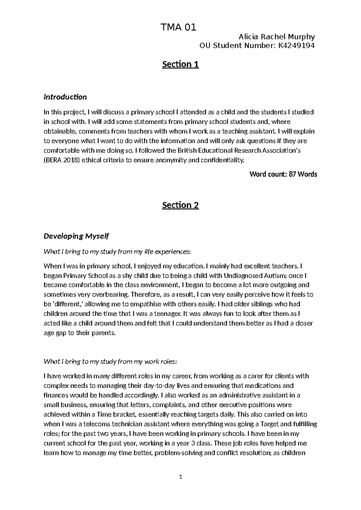 OU E103 - TMA 03 - Alicia Rachel Murphy OU Student Number: K Section 1 Introduction In this ...