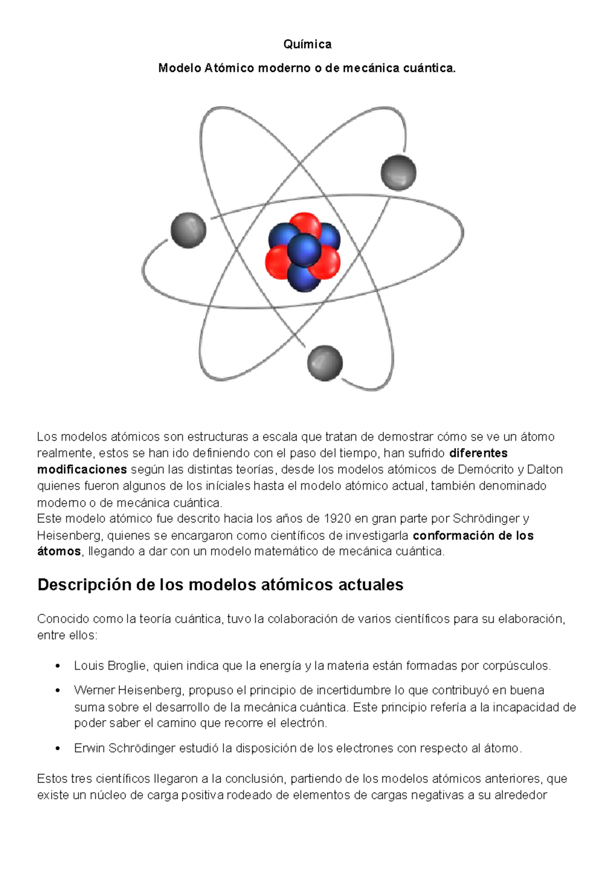 Modelo Atomico Actual O Moderno - Química Modelo Atómico moderno o de ...