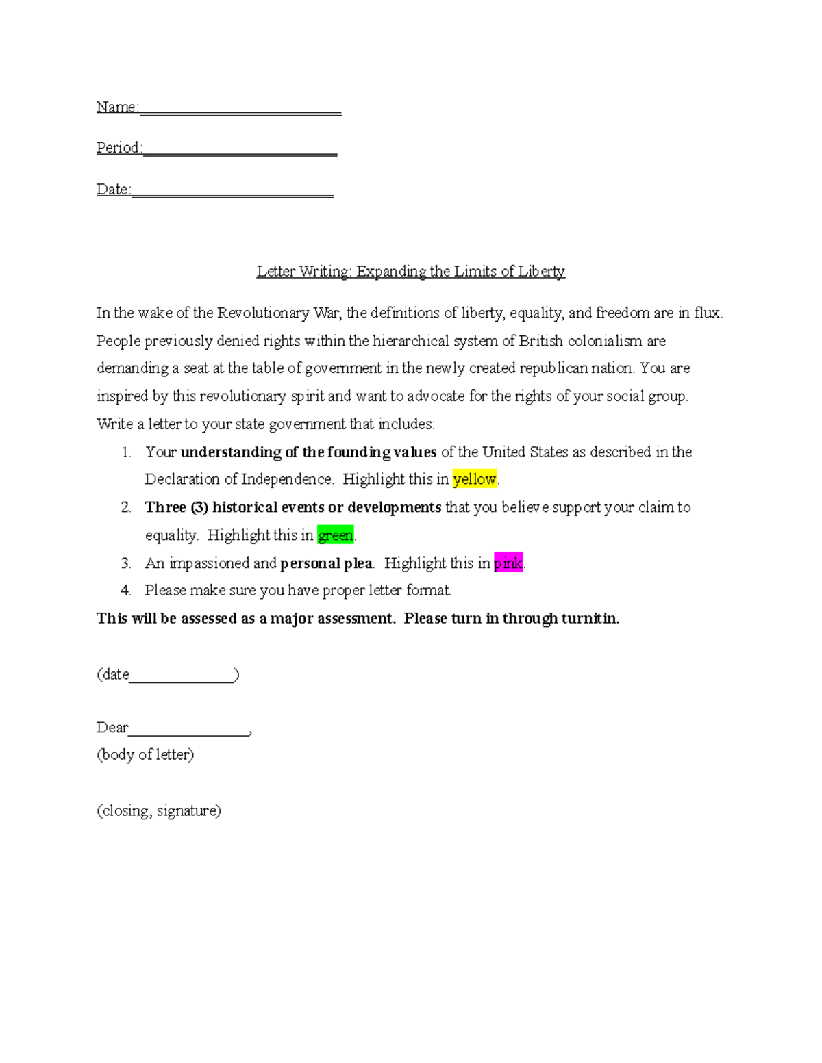 Honors U.S. History - Letter Writing - PHI 560 - University of Miami ...
