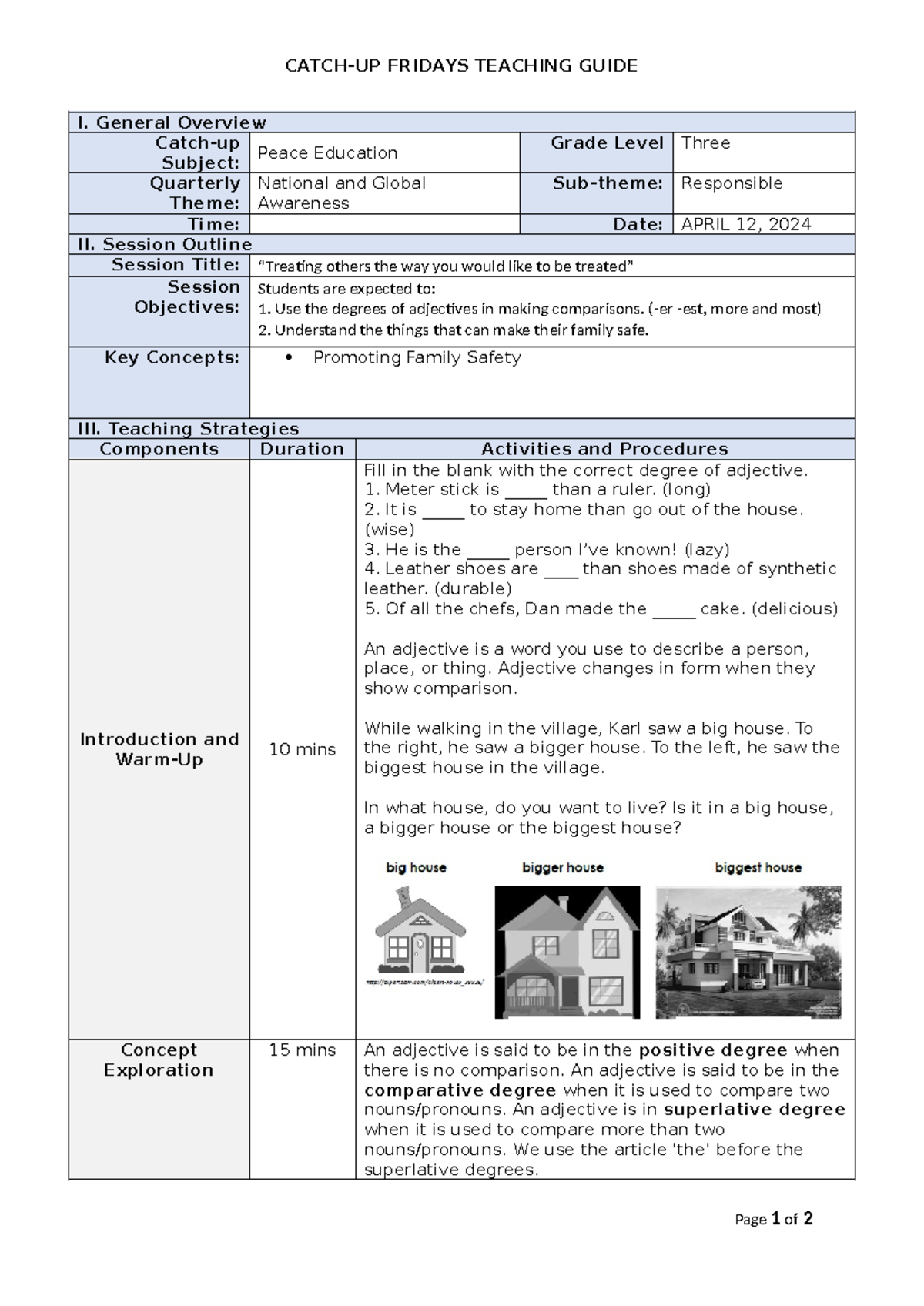 Grade 3 - Catch-UP Friday April 12 - CATCH-UP FRIDAYS TEACHING GUIDE I. General Overview Catch ...
