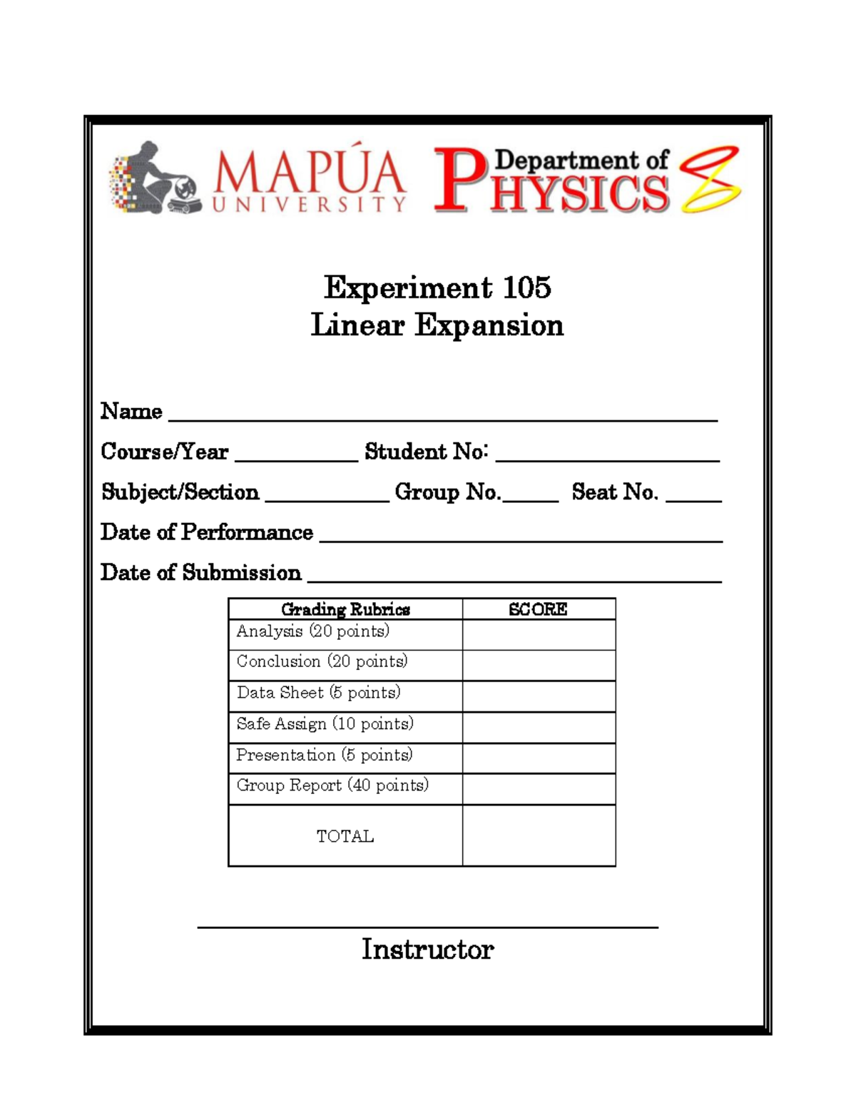 Experiment 105 Linear Expansion - Name ...