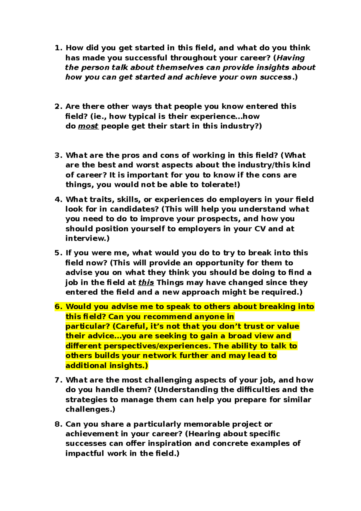 Internship Questions - These are a set of question to help those ...