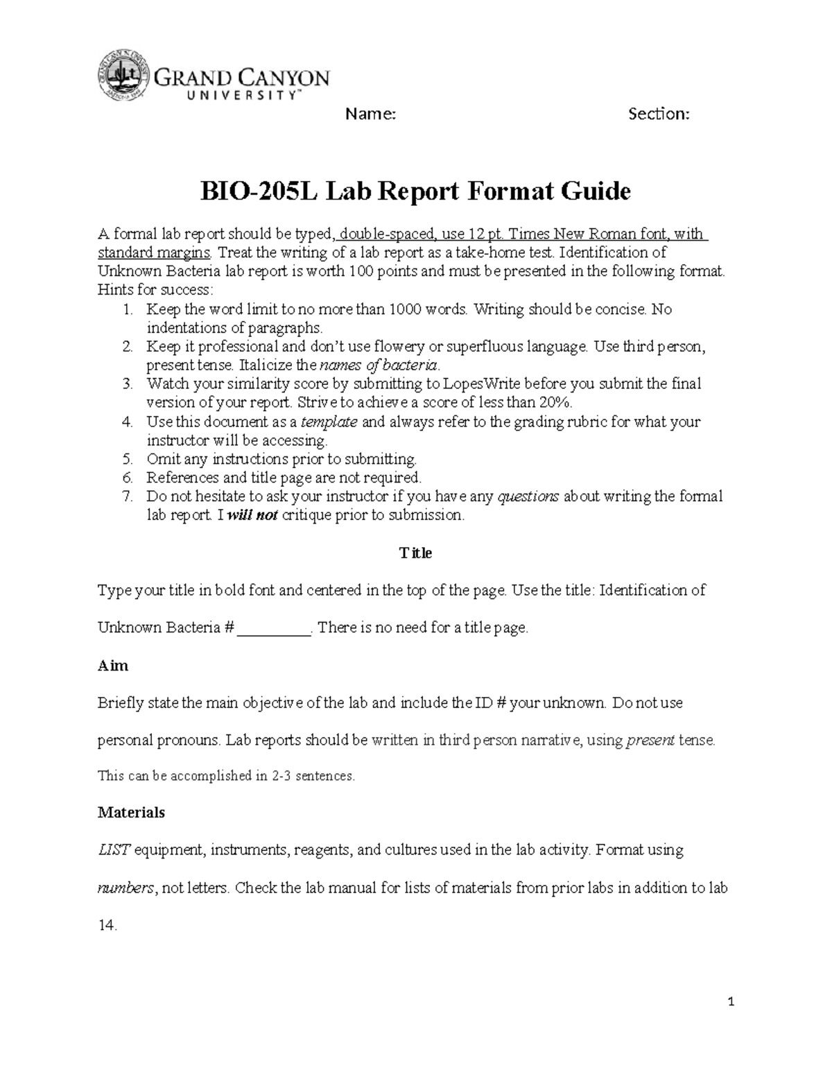 Lab Report Format Guide-khs (Auto Recovered) - Name: Section: BIO-205L ...