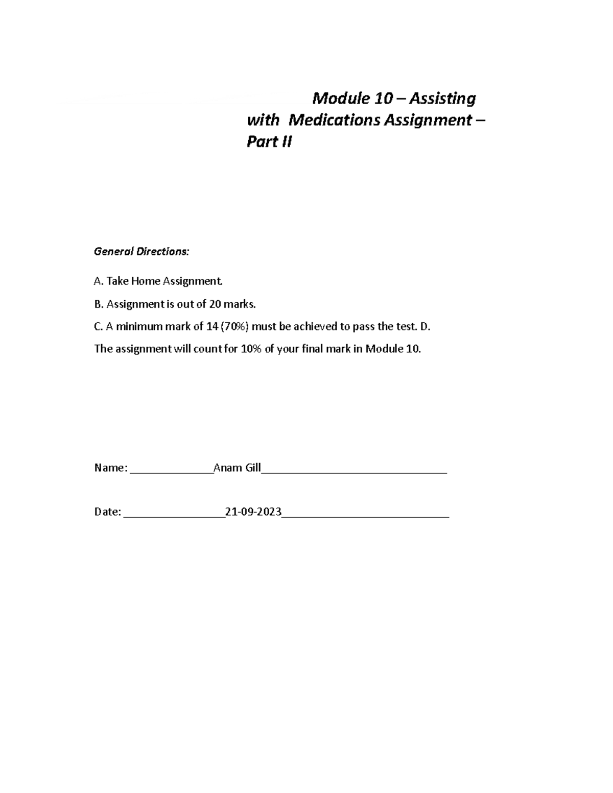 Assisting with Medications-Assignment II - Module 10 – Assisting with Medications Assignment ...