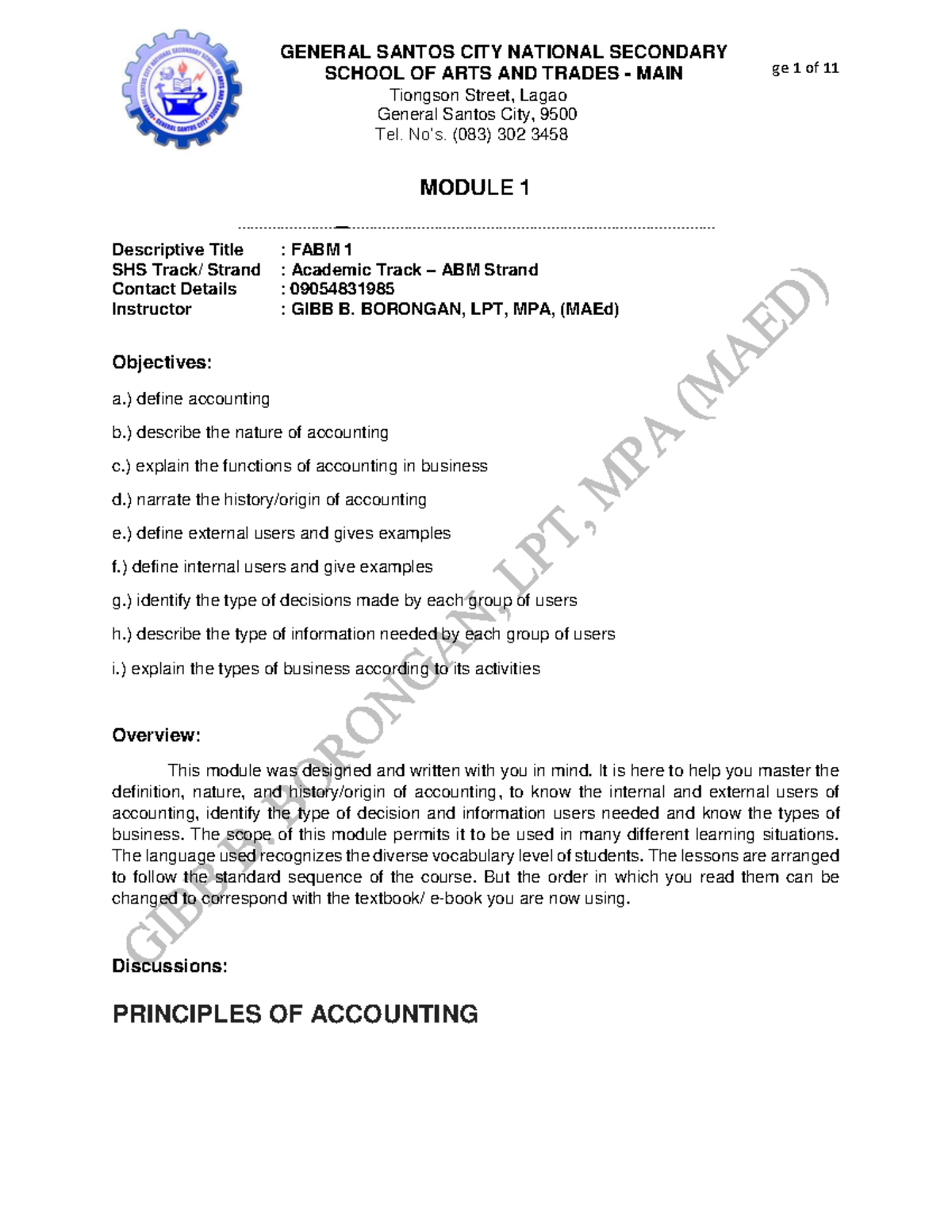 Acctg 1 Module 1 - ajajja - Page 1 of 11 MODULE 1 Descriptive Title ...