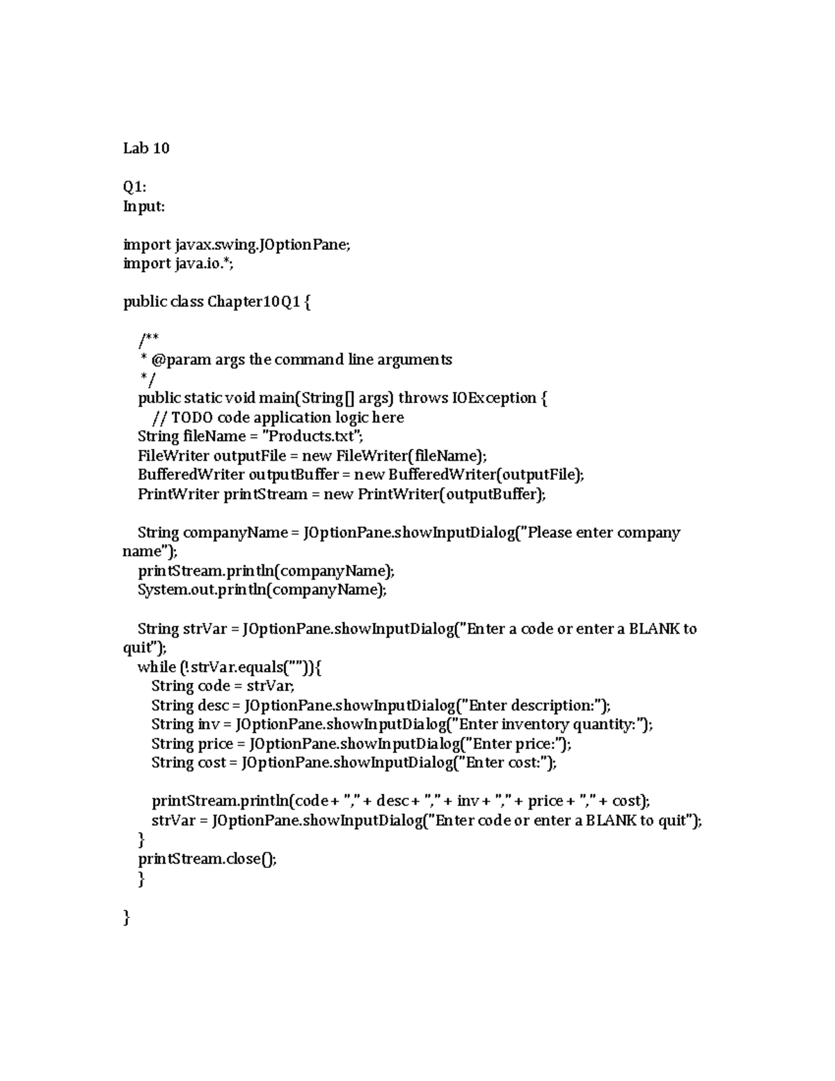 Chapter 10 Lab q2 fixed - Weekly lab - Daniyal'Tahir' 500'204'906' Lab'10' ' Q1:' Input ...