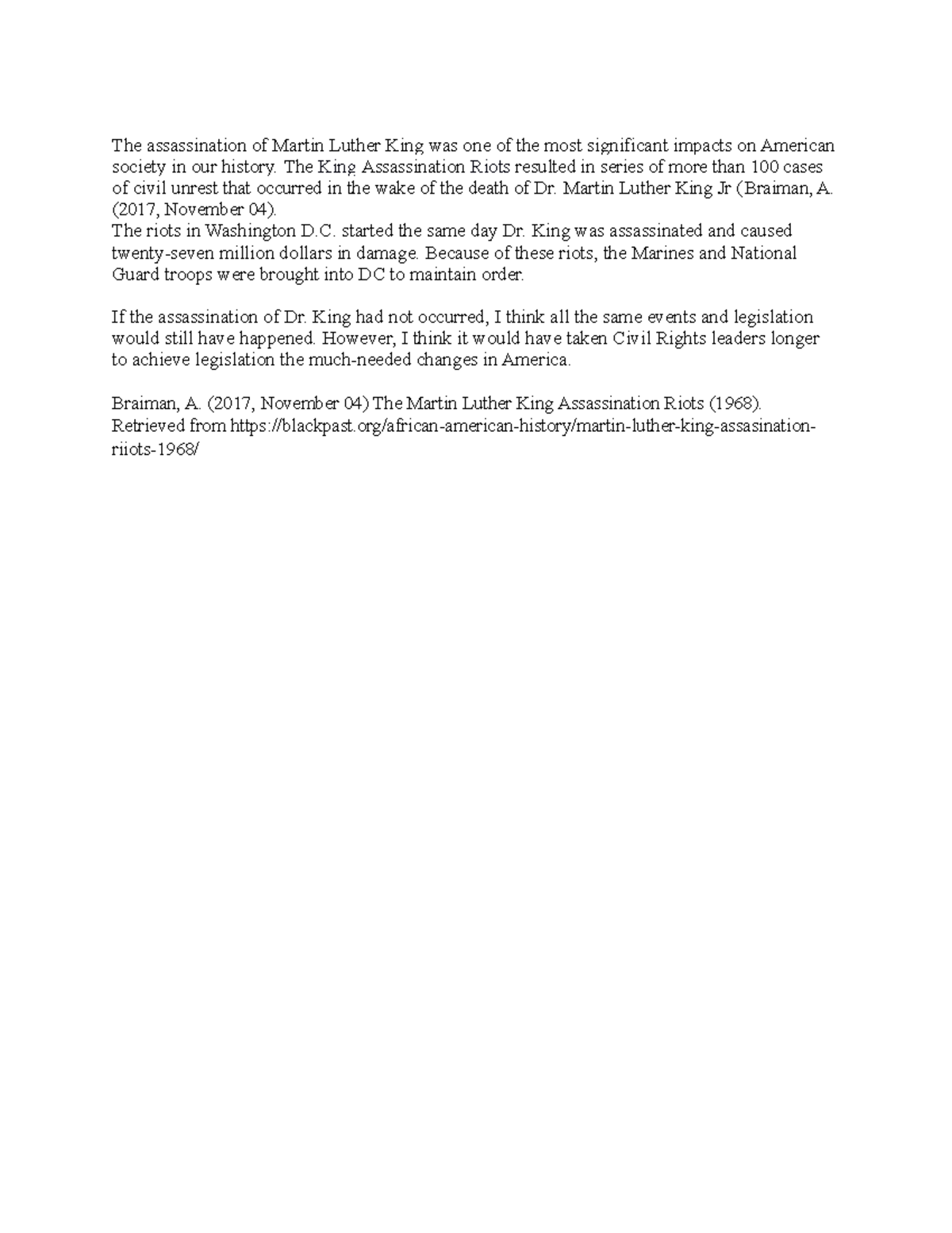 5-2 Dr. King discussion - The assassination of Martin Luther King was ...