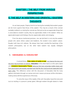 Unpacking THE SELF THE Physical SELF - CHAPTER II: UNPACKING THE SELF ...