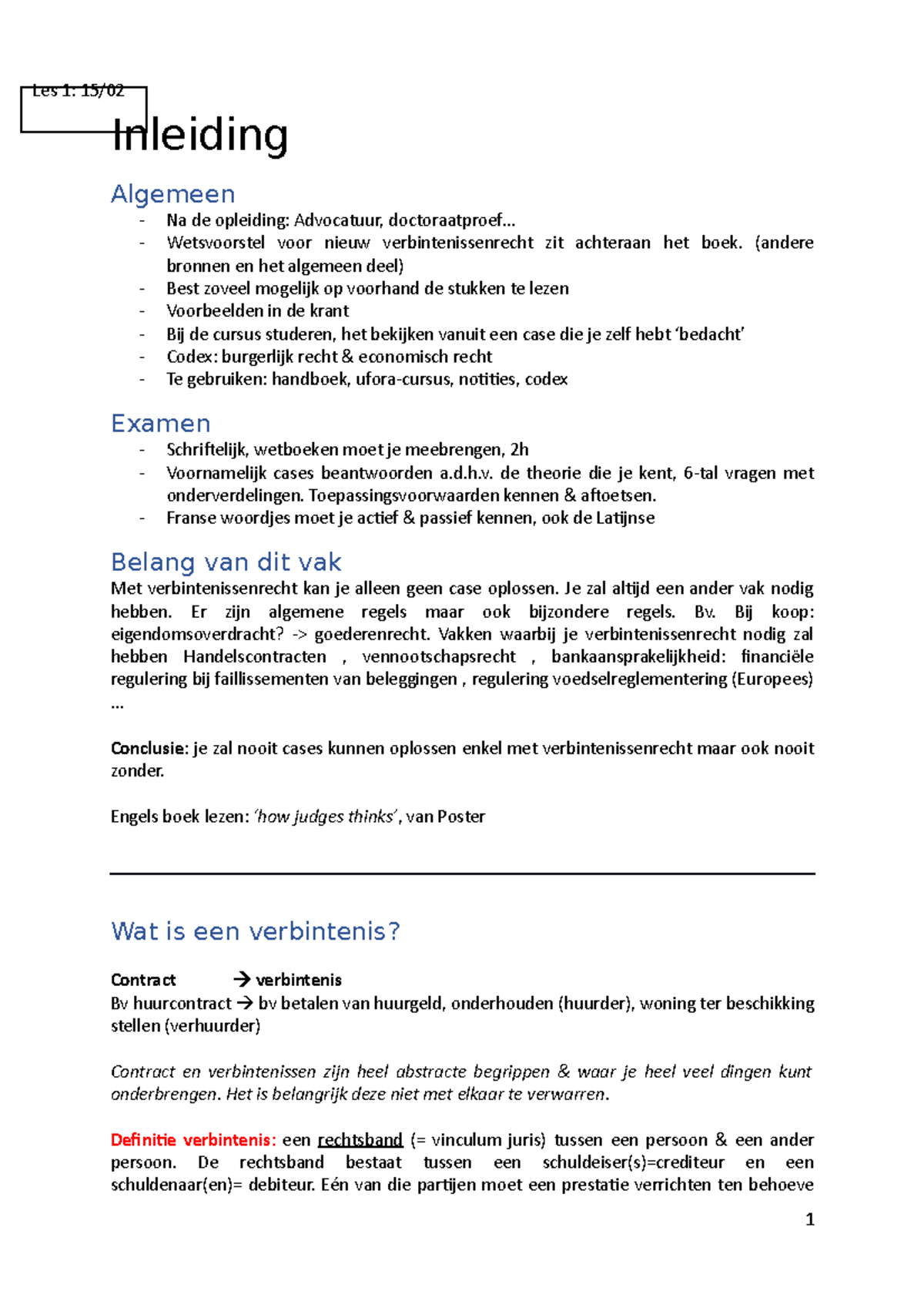 Notities verbintenissenrecht 2022 2 - Inleiding Algemeen Na de ...