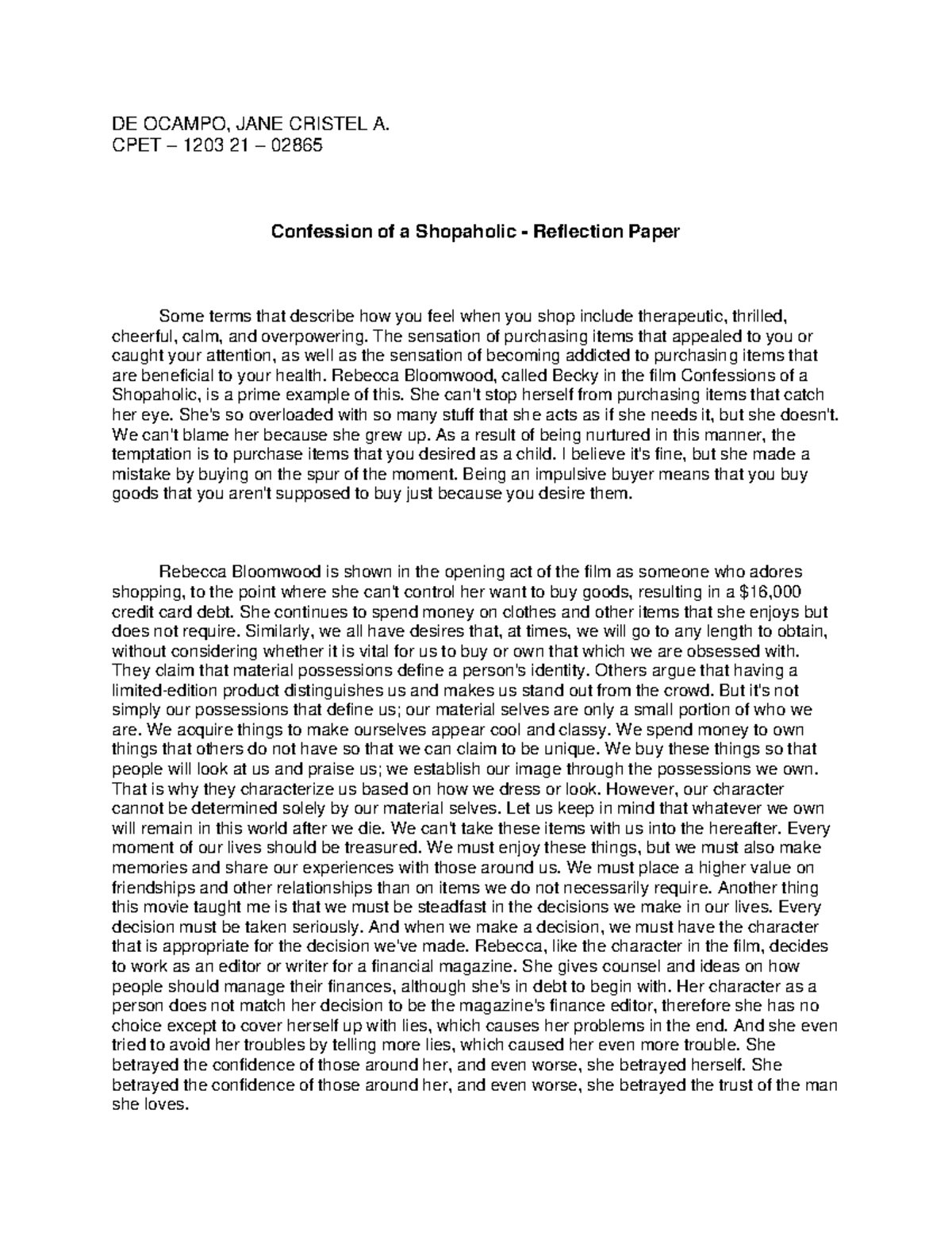 Reflection Paper - Activities in Science Technology and Society - DE ...