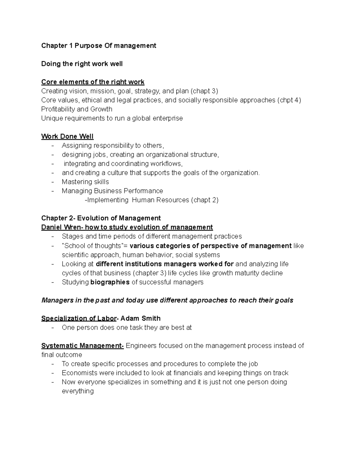 Intro to management Chapters 1-4 Review - Chapter 1 Purpose Of ...