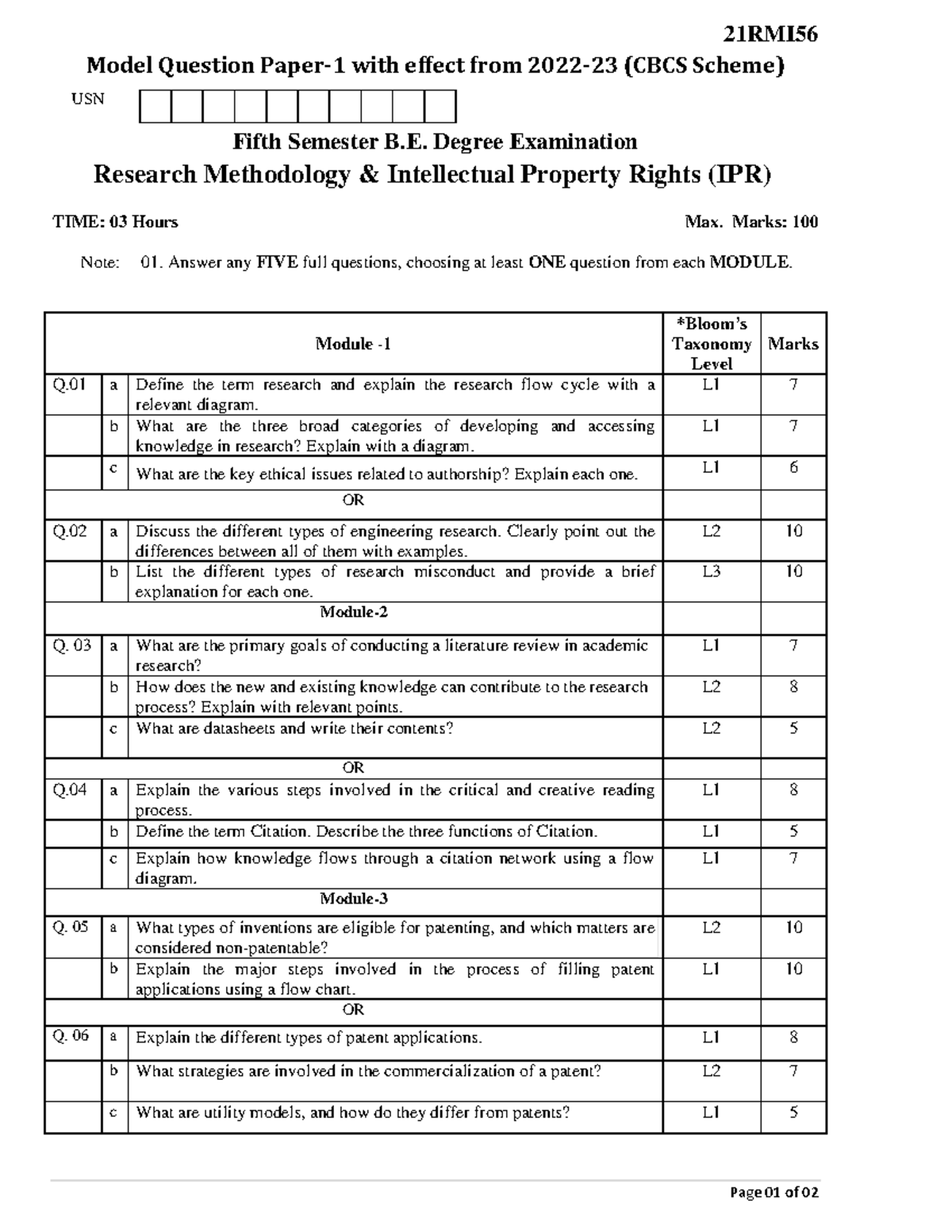 RM model question paper-1 - Model Question Paper-1 with effect from ...