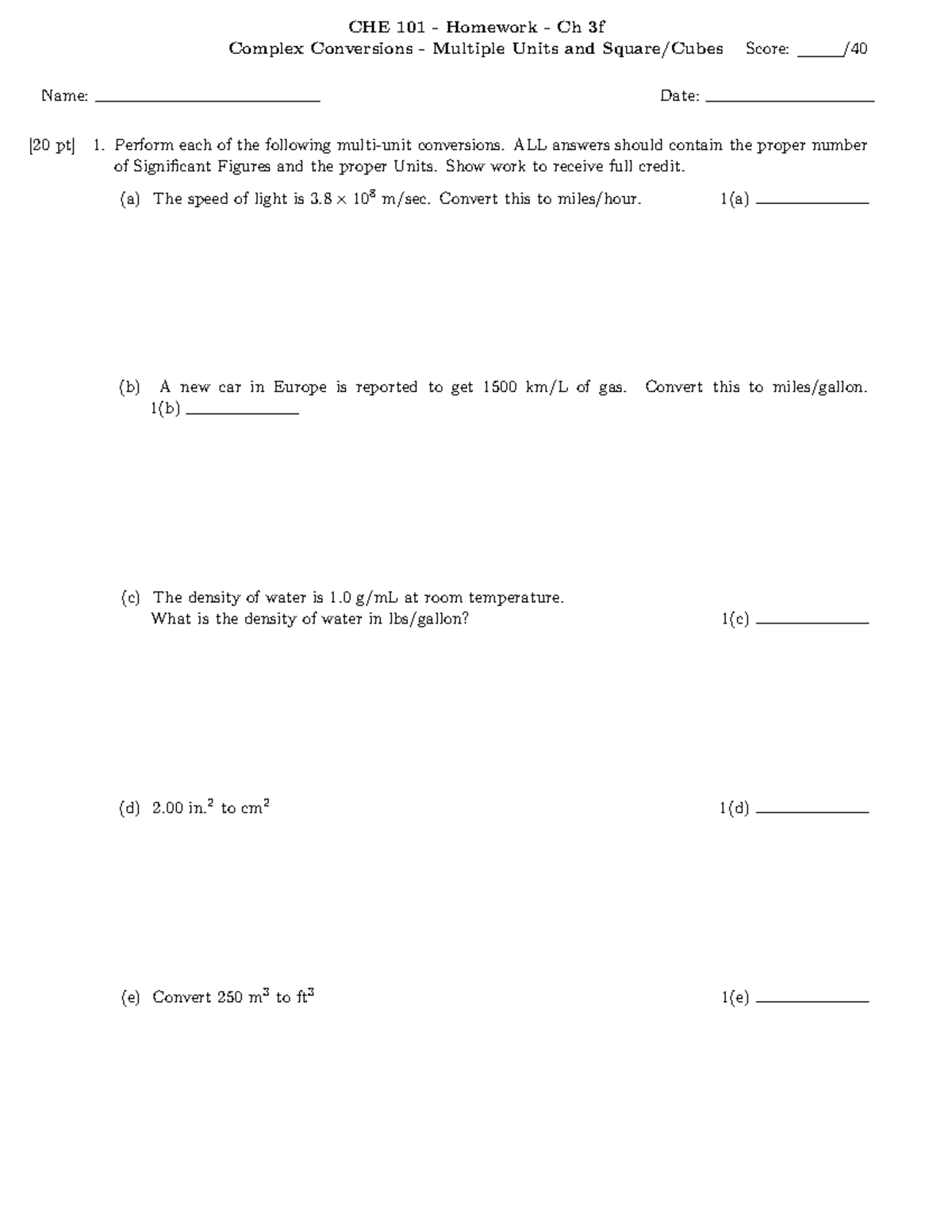 CHE101 Homework - CHE 101 - Homework - Ch 3f Complex Conversions ...
