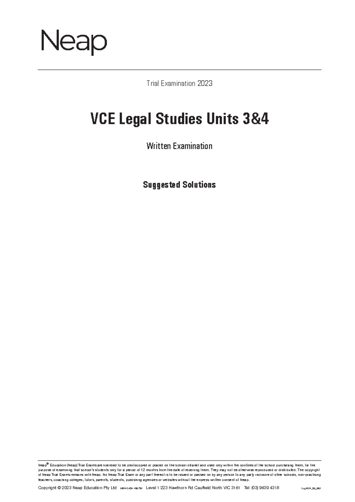 2023 neap units 3 4 solutions - Trial Examination 2023 VCE Legal ...