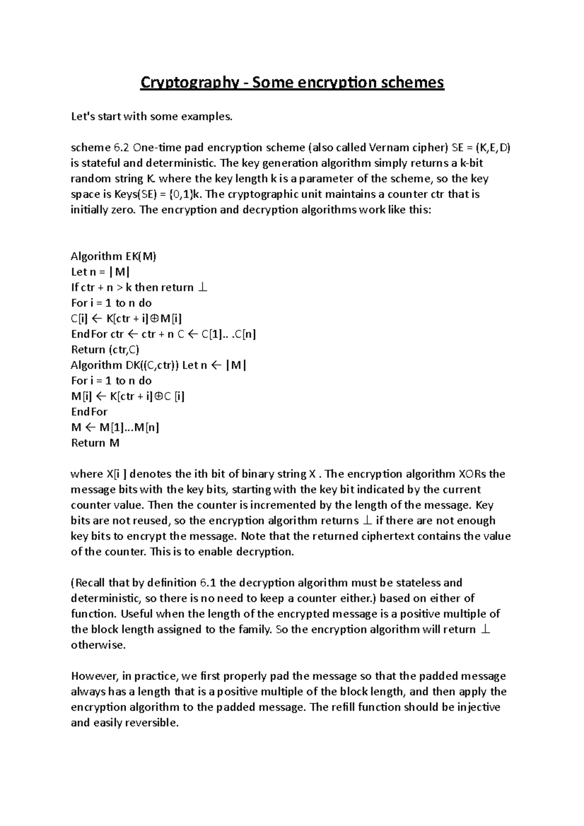 Cryptography - Some encryption schemes - scheme 6 One-time pad ...