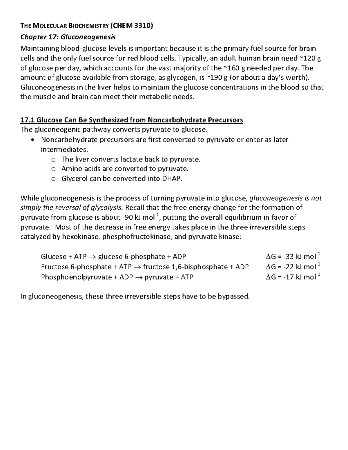 Biochem Ch. 17 - Chapter 17 notes - THE MOLECULAR BIOCHEMISTRY (CHEM ...