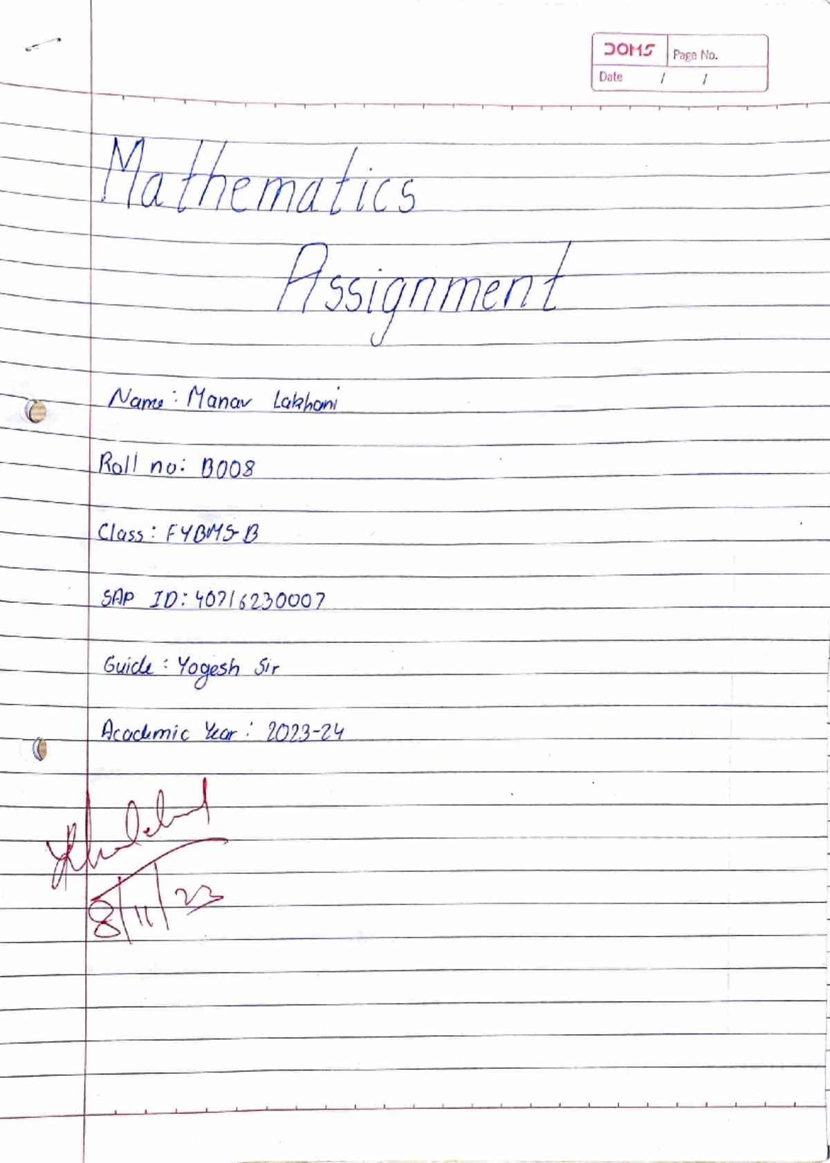 Maths assignments ica - Math - :>OH~ j Page f~o. Dnlu / / : ft onav Lok ...