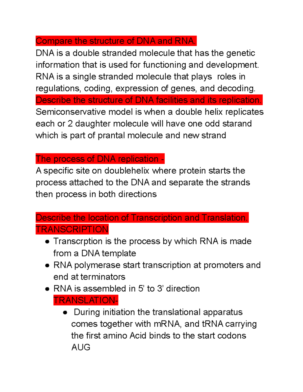 Molecular Genetics Chapter 10 - Compare the structure of DNA and RNA ...