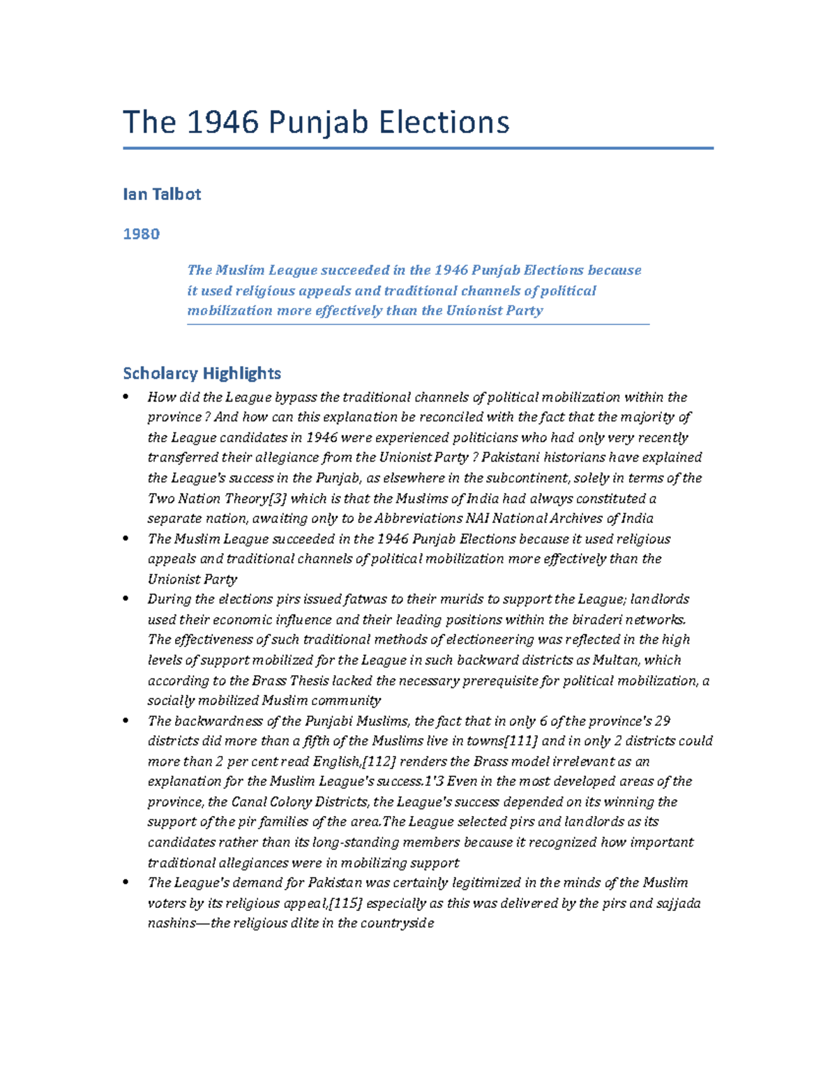 The 1946 Punjab Elections - The effectiveness of such traditional ...