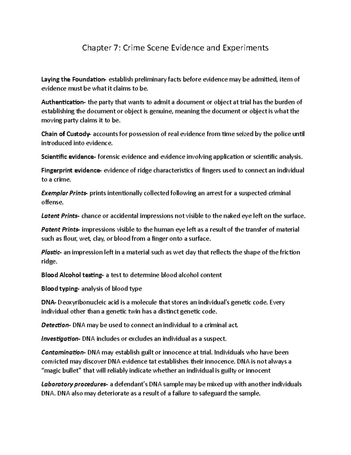 Chapter 7 crime scene evid. and experiments - Chapter 7: Crime Scene ...