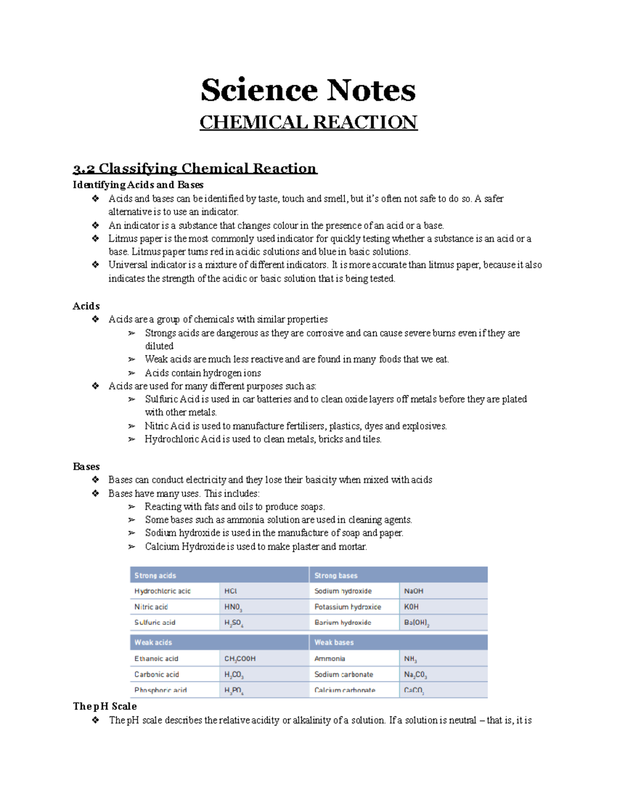 Science Yearly Notes - Science Notes CHEMICAL REACTION 3 Classifying ...