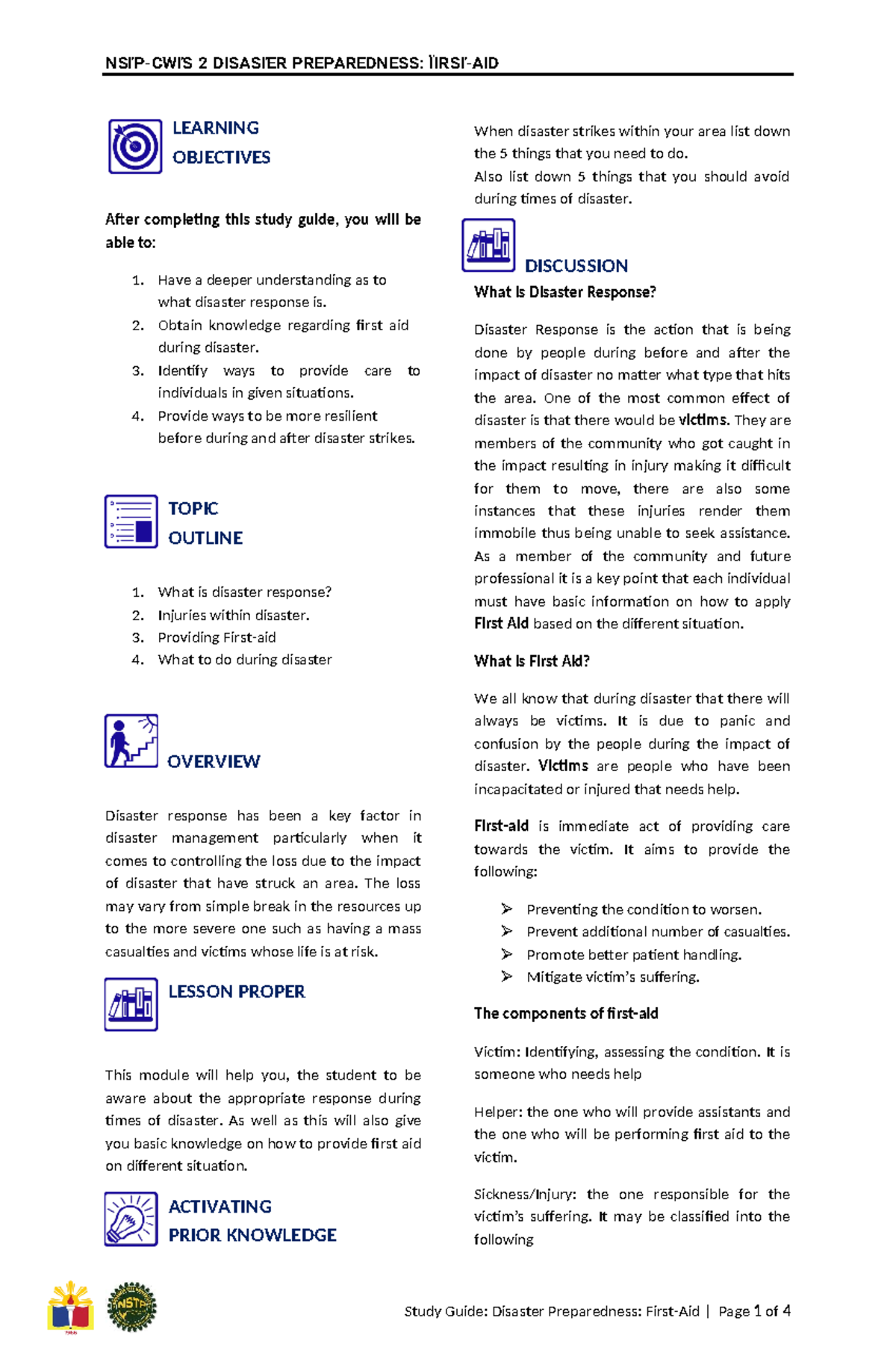 Disaster-Preparedness First-Aid-1-1 - LEARNING OBJECTIVES After ...
