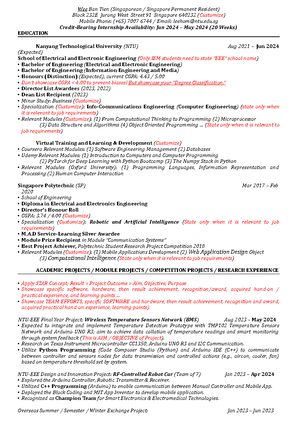 Resume Sample & Checklist - ML0003 Kickstart your Career Success NTU ...