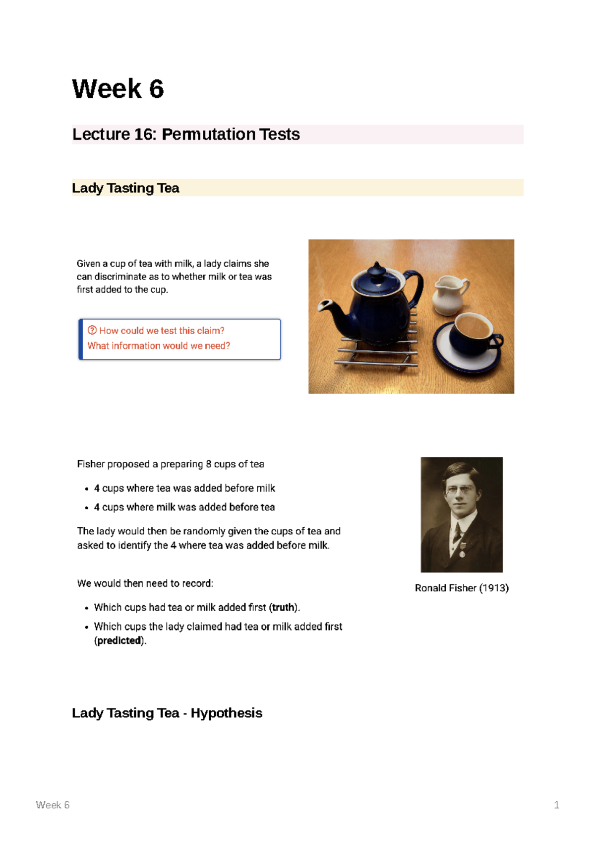 Permutation tests - Week 6 Lecture 16: Permutation Tests Lady Tasting ...