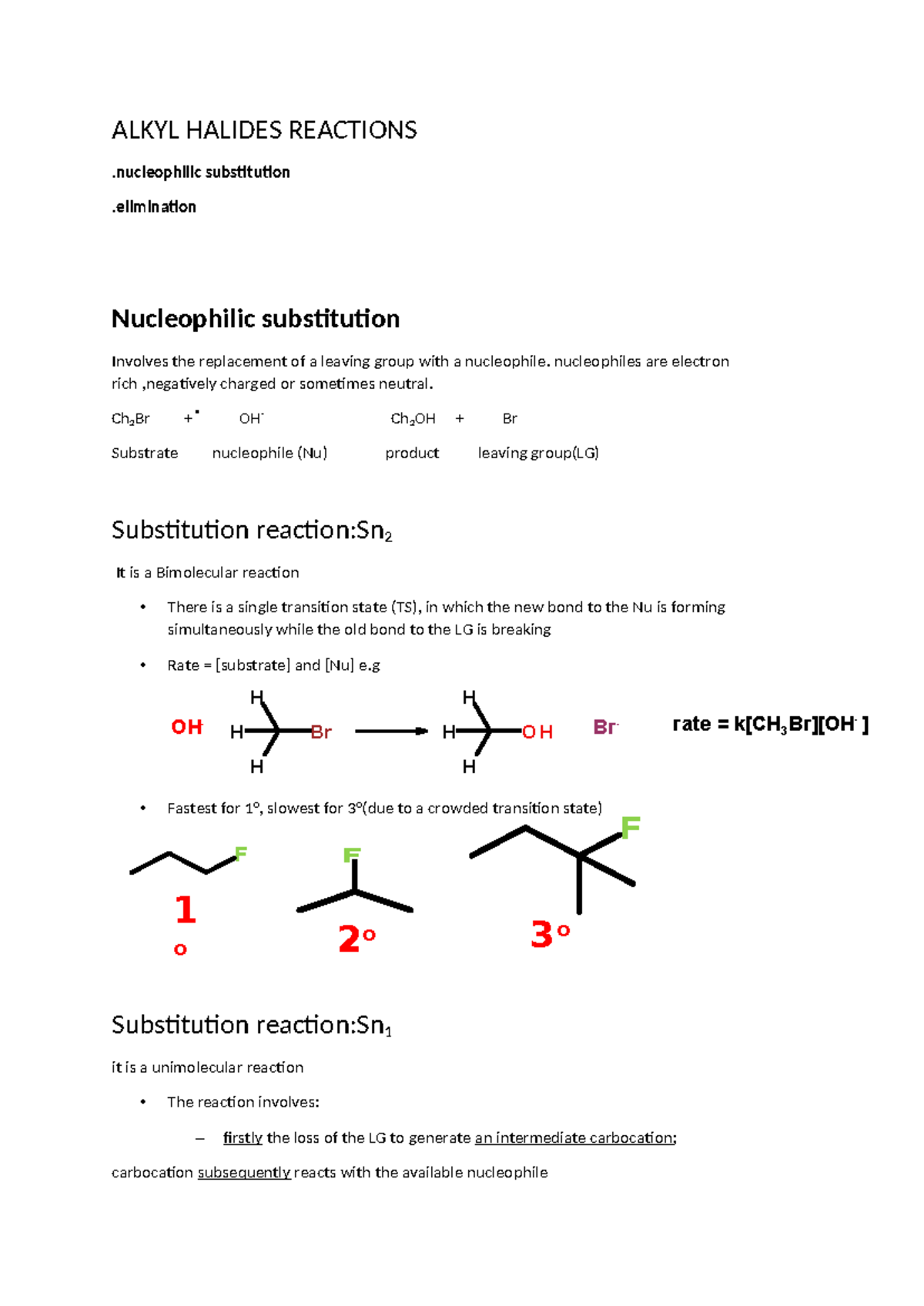 Alkyl Halides Reactions - ALKYL HALIDES REACTIONS .nucleophilic substitution .elimination - Studocu