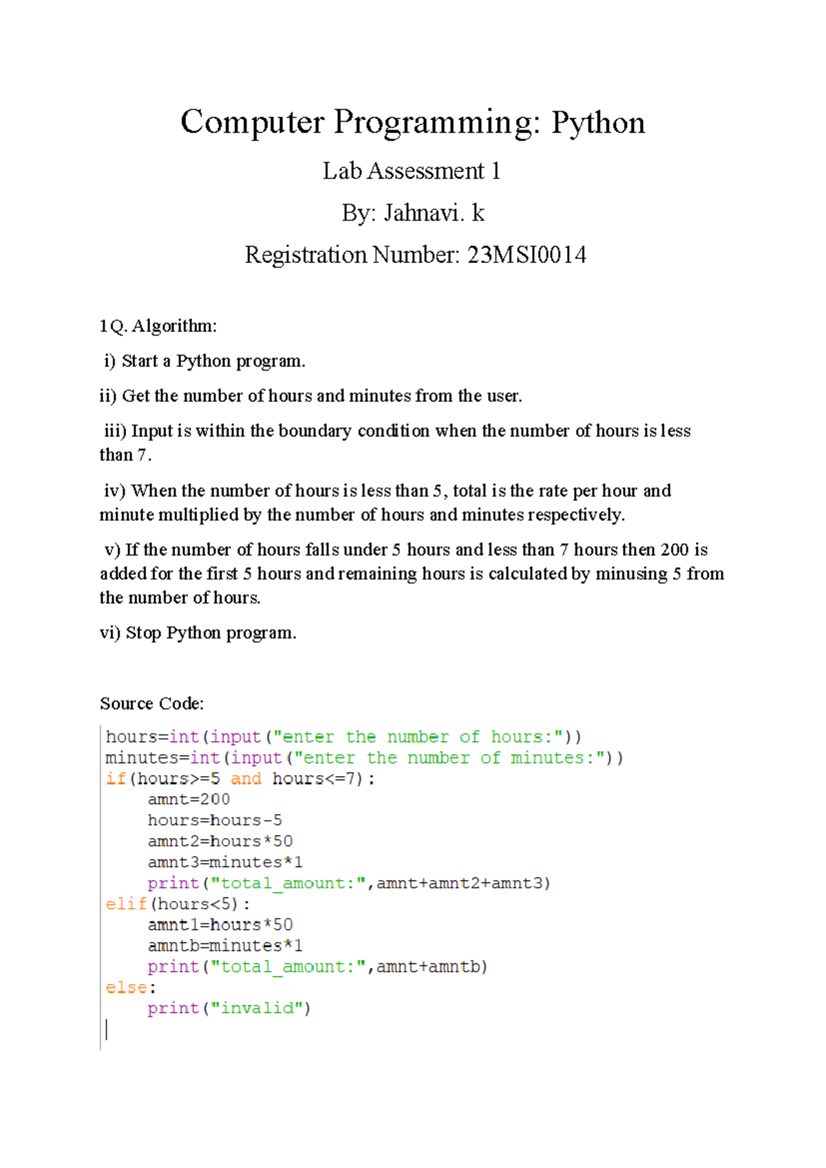 Python Da 1 Computer Programming Python Lab Assessment 1 By Jahnavi 7381