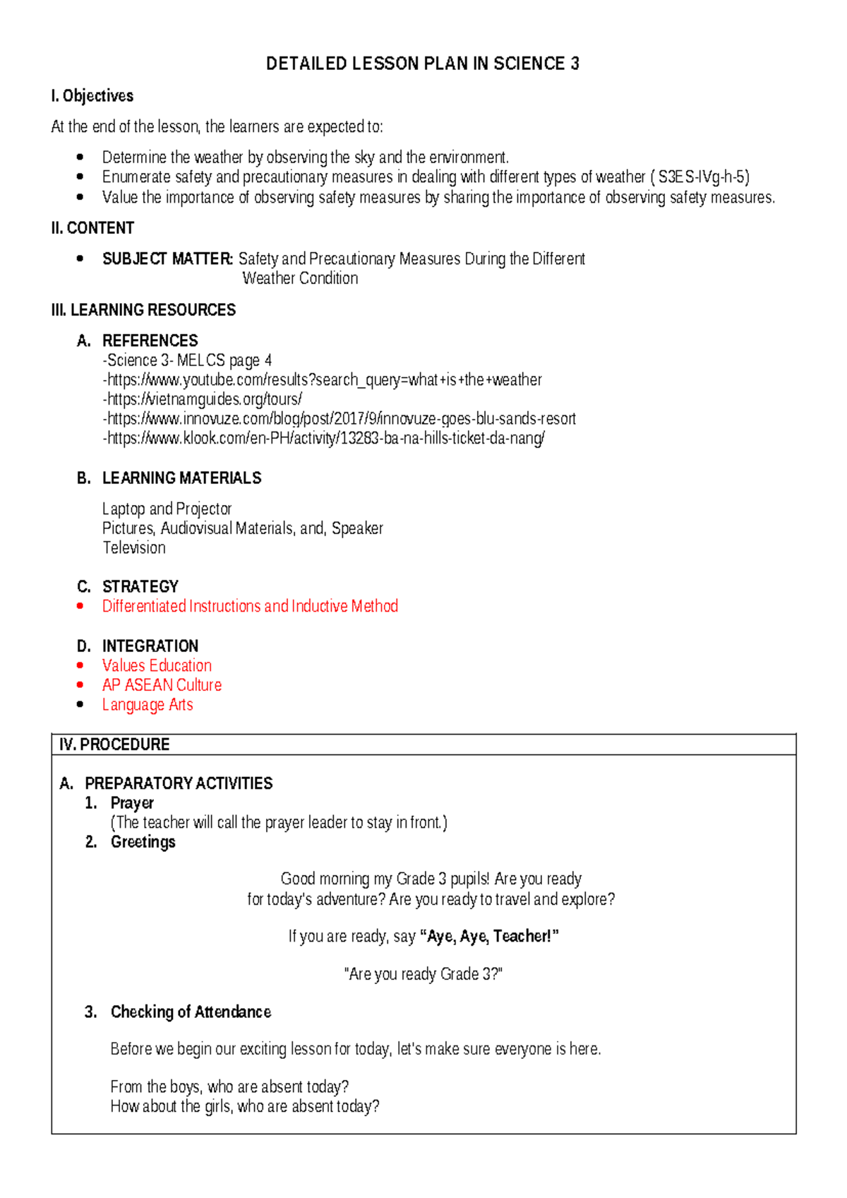 SEMI Detailed Lesson PLAN Format - DETAILED LESSON PLAN IN SCIENCE 3 I ...