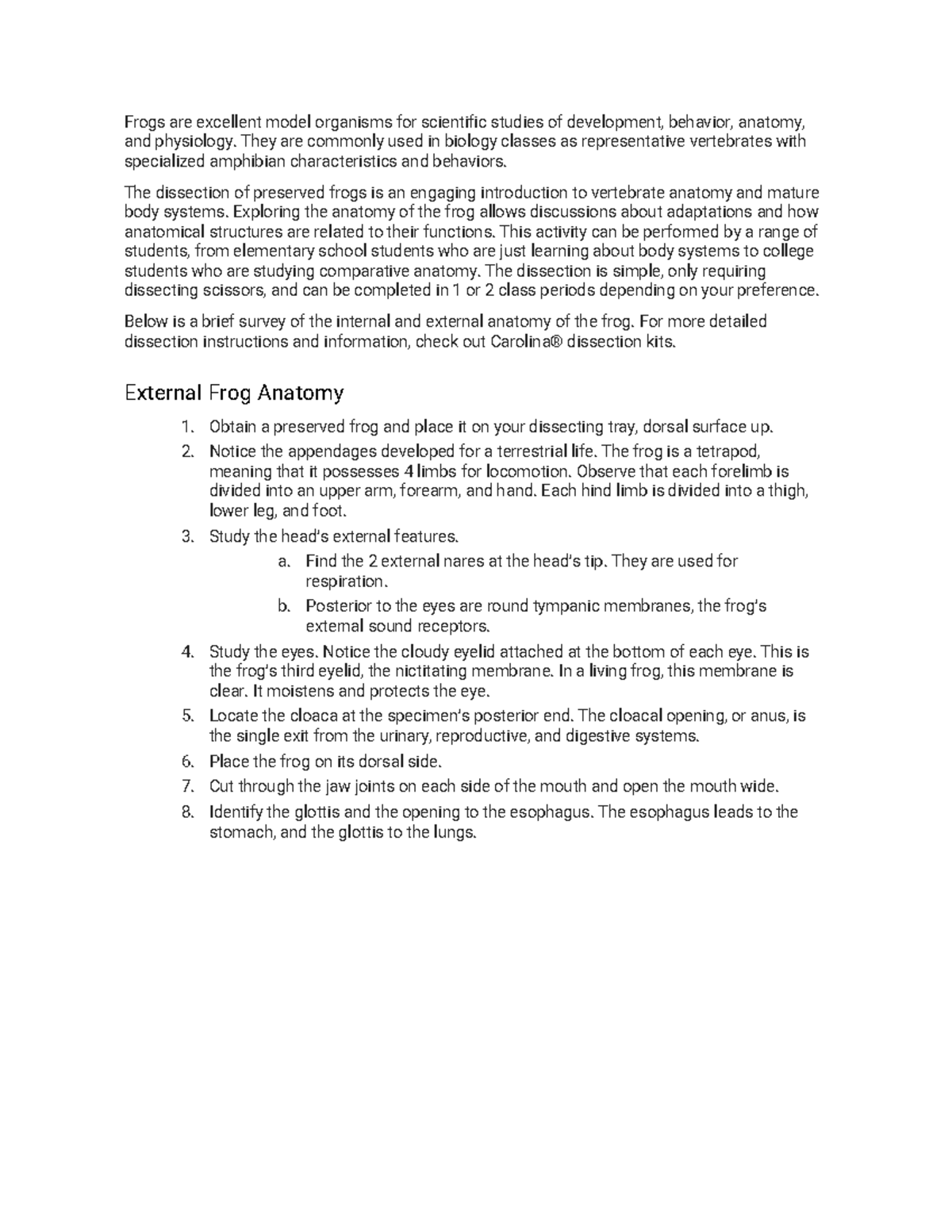 FROG Dissection - microbiology - Frogs are excellent model organisms ...